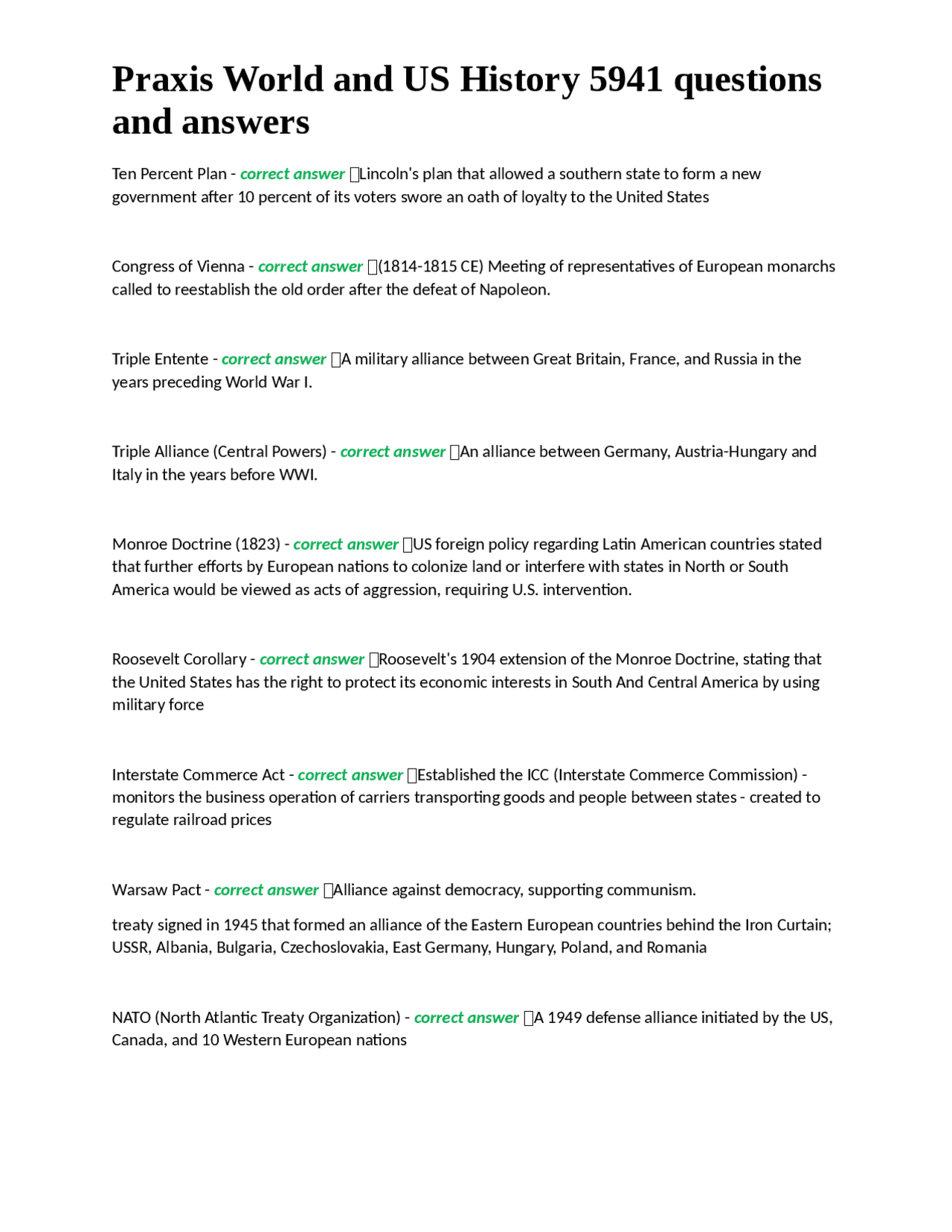 Praxis World and US History 5941 questions and answers | Exams Nursing ...