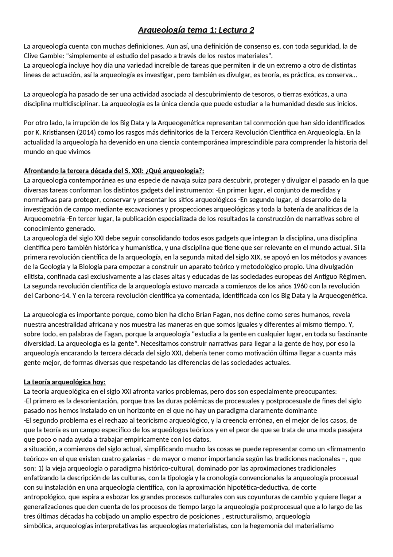 resumen 1 de los textos complementarios | Ejercicios de Arqueología | Docsity