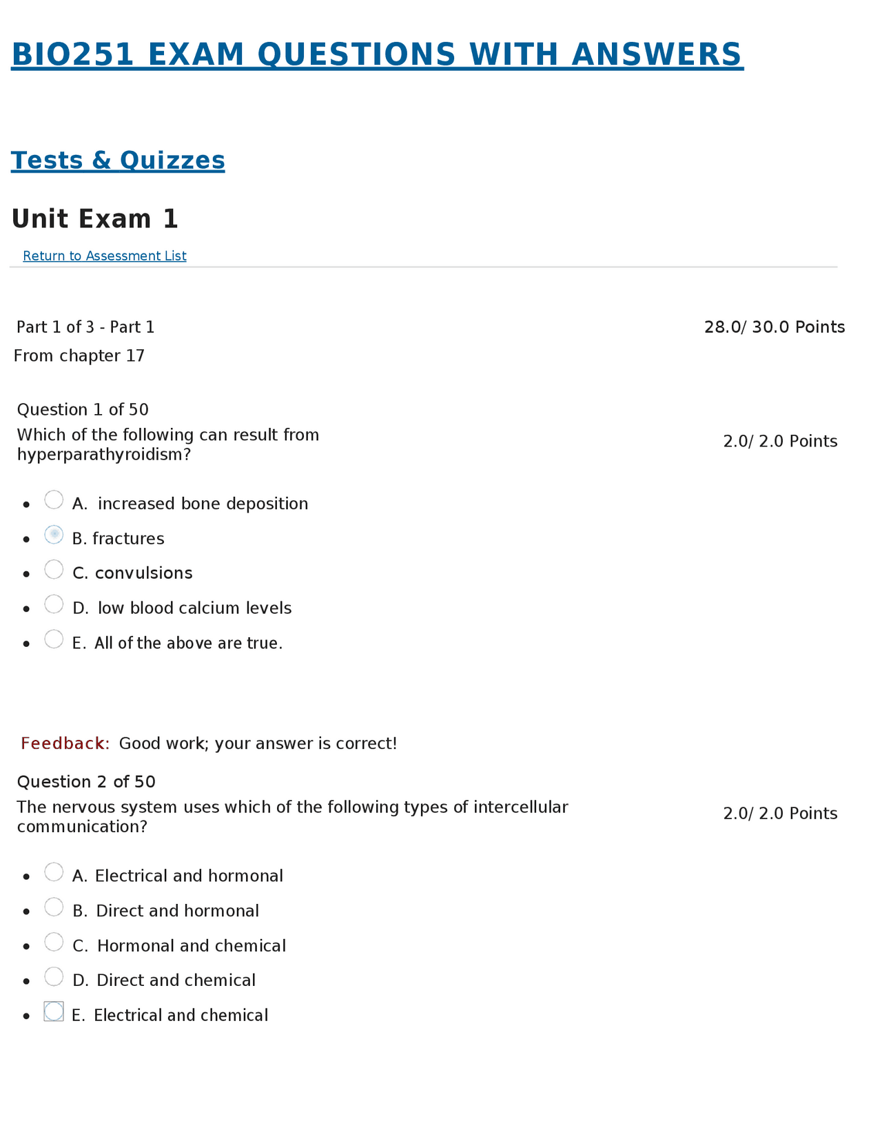 BIO251 Exam Questions with Answers | Exams Nursing | Docsity