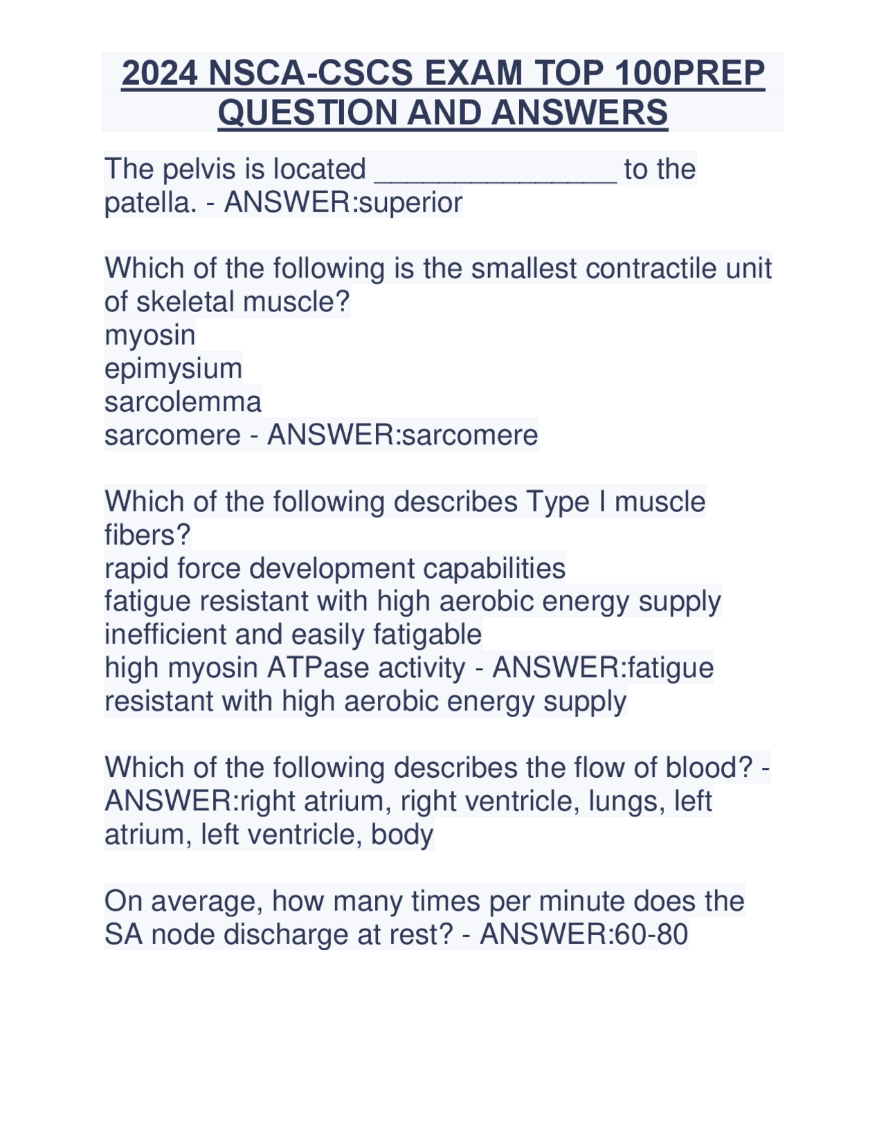 2024 NSCA-CSCS Exam Top 100 Prep Question and Answers | Exams Nursing ...