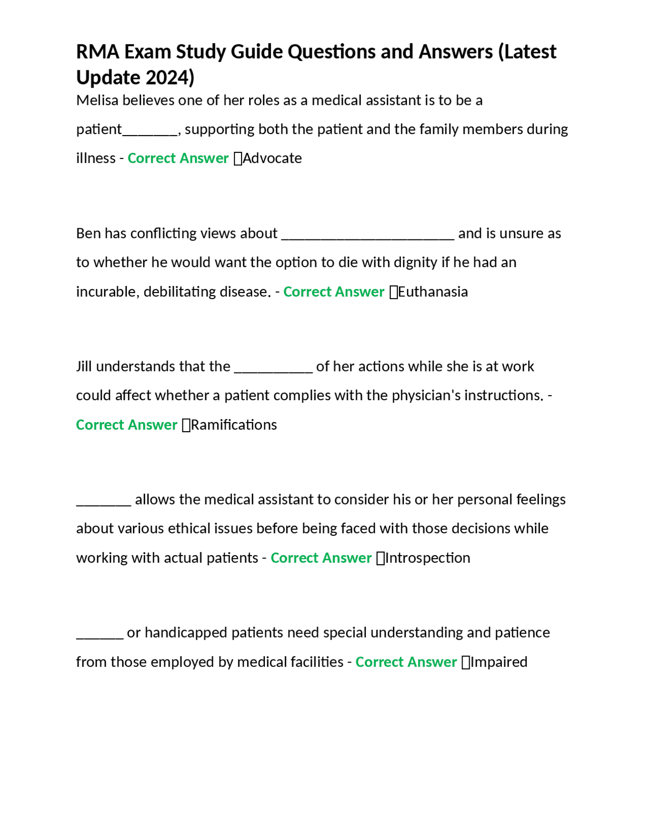 RMA Exam Study Guide Questions and Answers (Latest Update 2024) | Exams ...