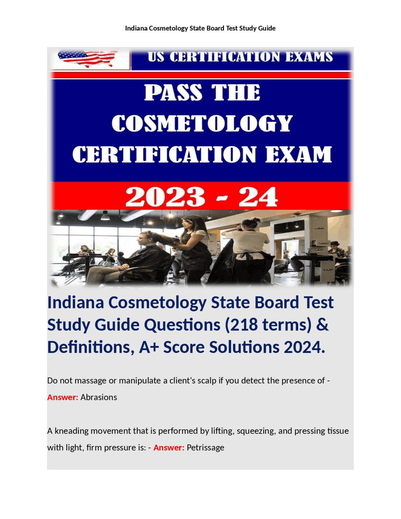 Indiana Cosmetology State Board Test Study Guide | Exams Cosmetology ...