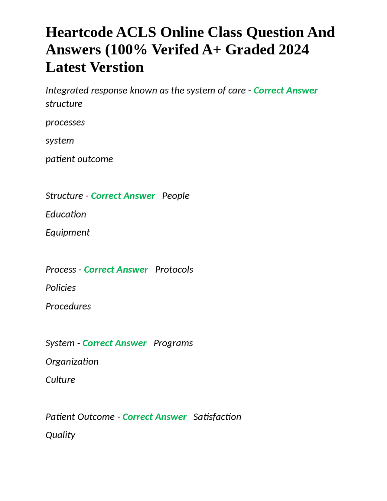 Heartcode ACLS Online Class Question And Answers | Exams Nursing | Docsity