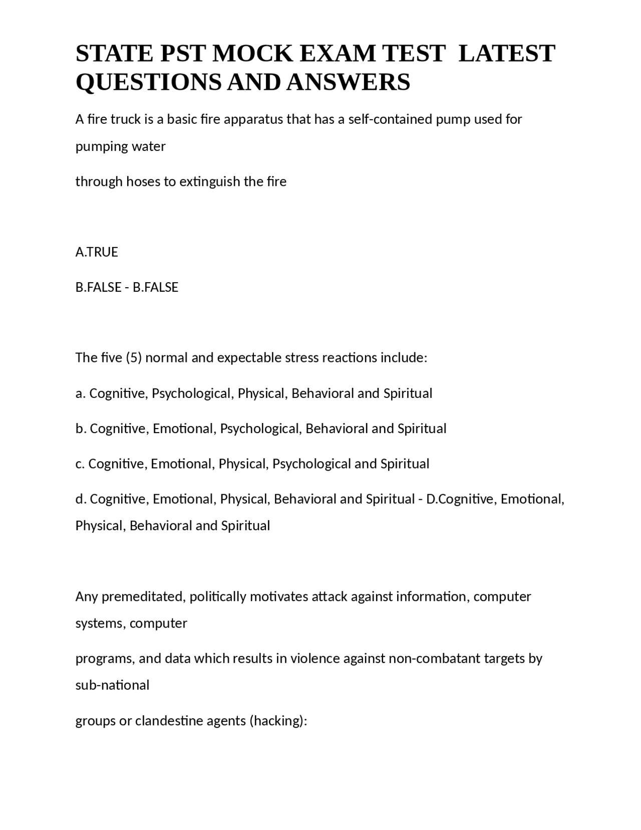 STATE PST MOCK EXAM TEST LATEST QUESTIONS AND ANSWERS | Exams Nursing ...