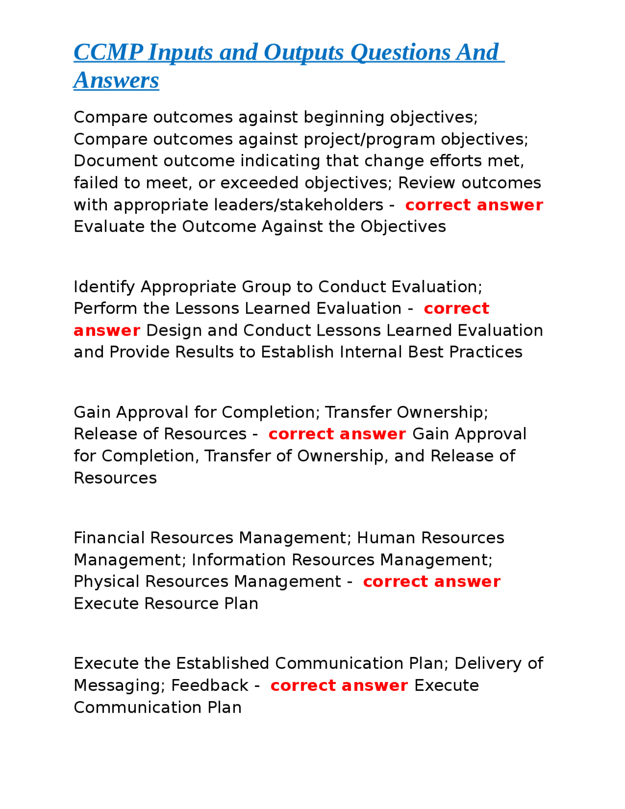 CCMP Inputs and Outputs Questions And Answers | Exams Introduction to ...