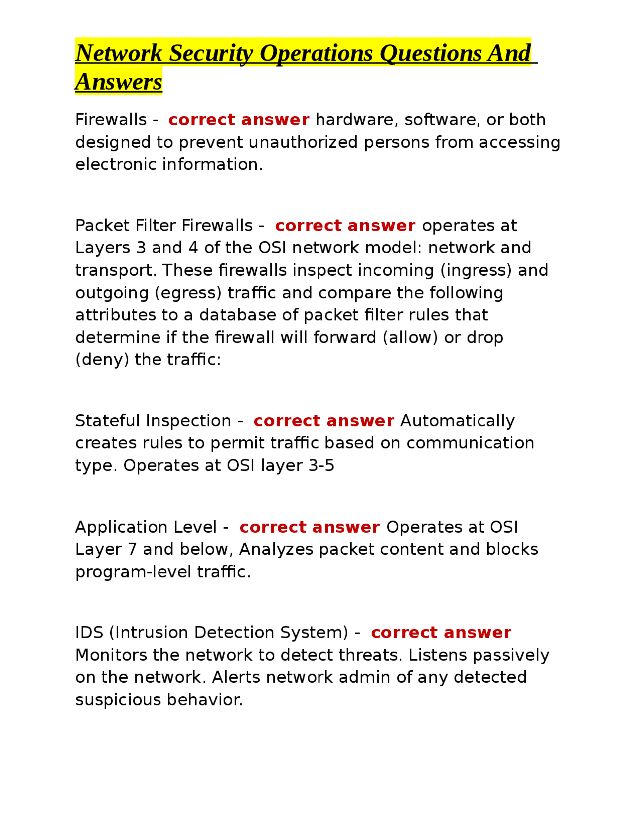 Network Security Operations Questions And Answers Exams Network Security Docsity 