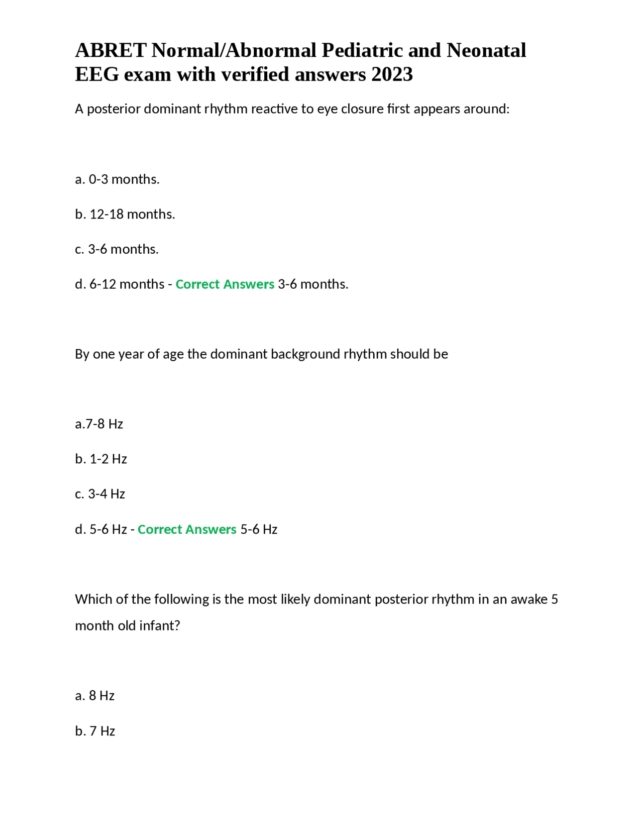 ABRET Normal/Abnormal Pediatric and Neonatal EEG Exam | Exams Nursing ...