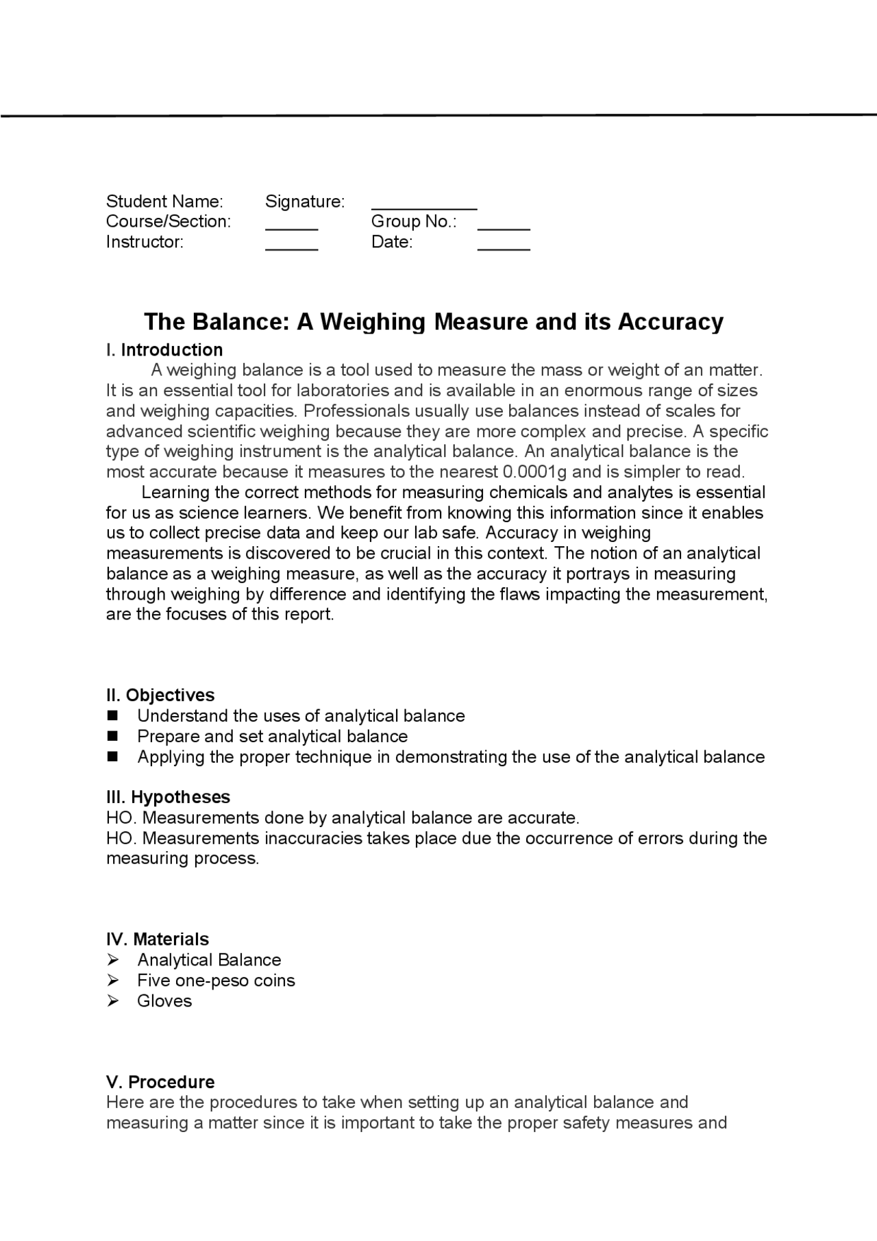 Calibrating Weighing balance Laboratory Experiment | Lab Reports ...