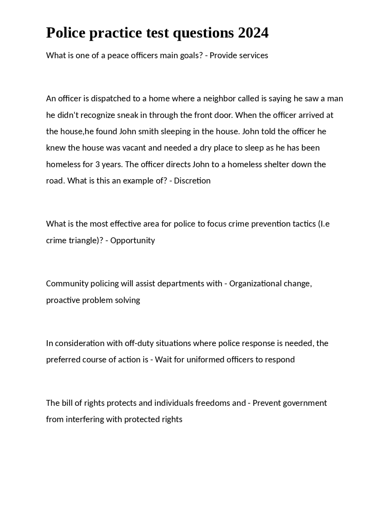 Police Practice Test Questions 2024 | Exams Nursing | Docsity