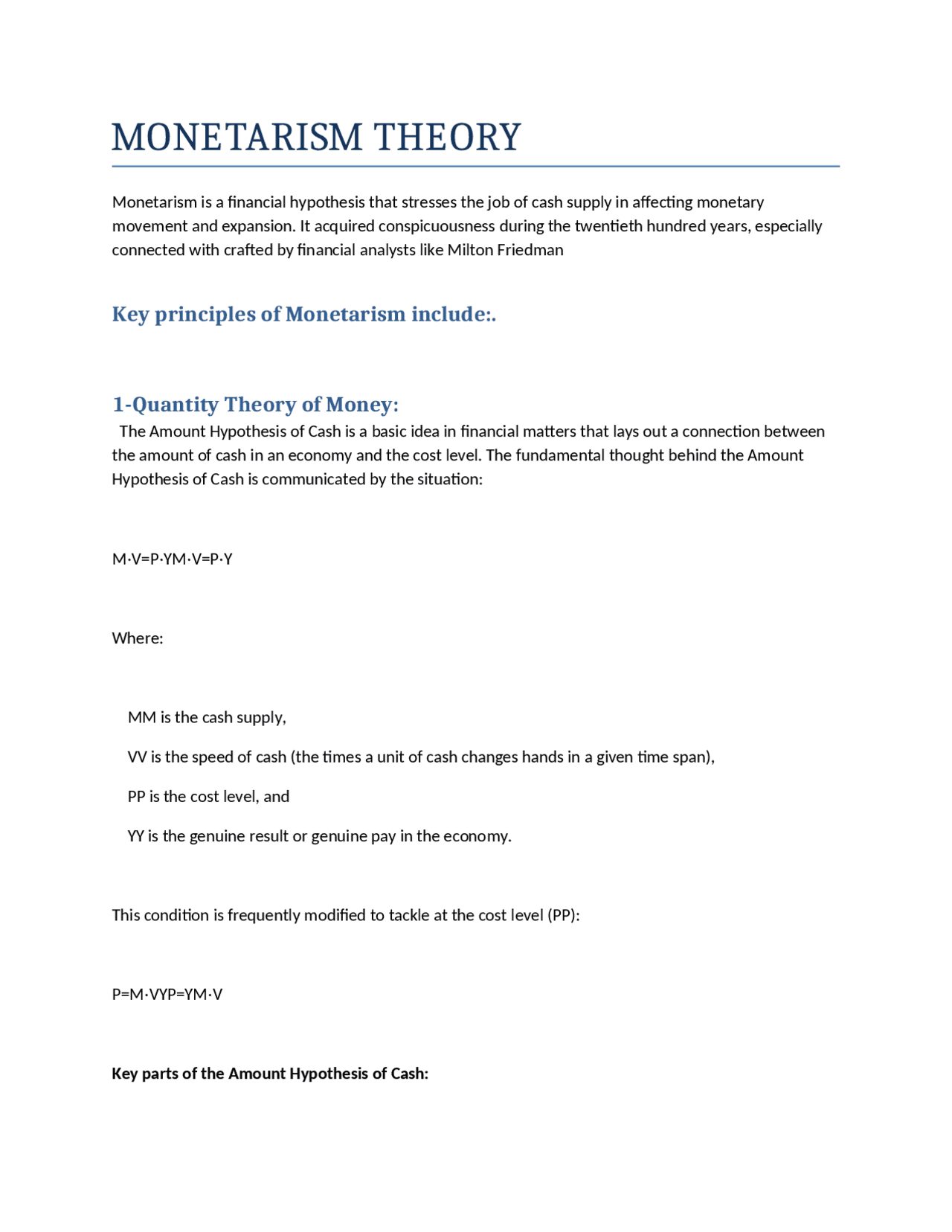 Monetarism Theory and Critique of Keynesian Economics | Study notes ...