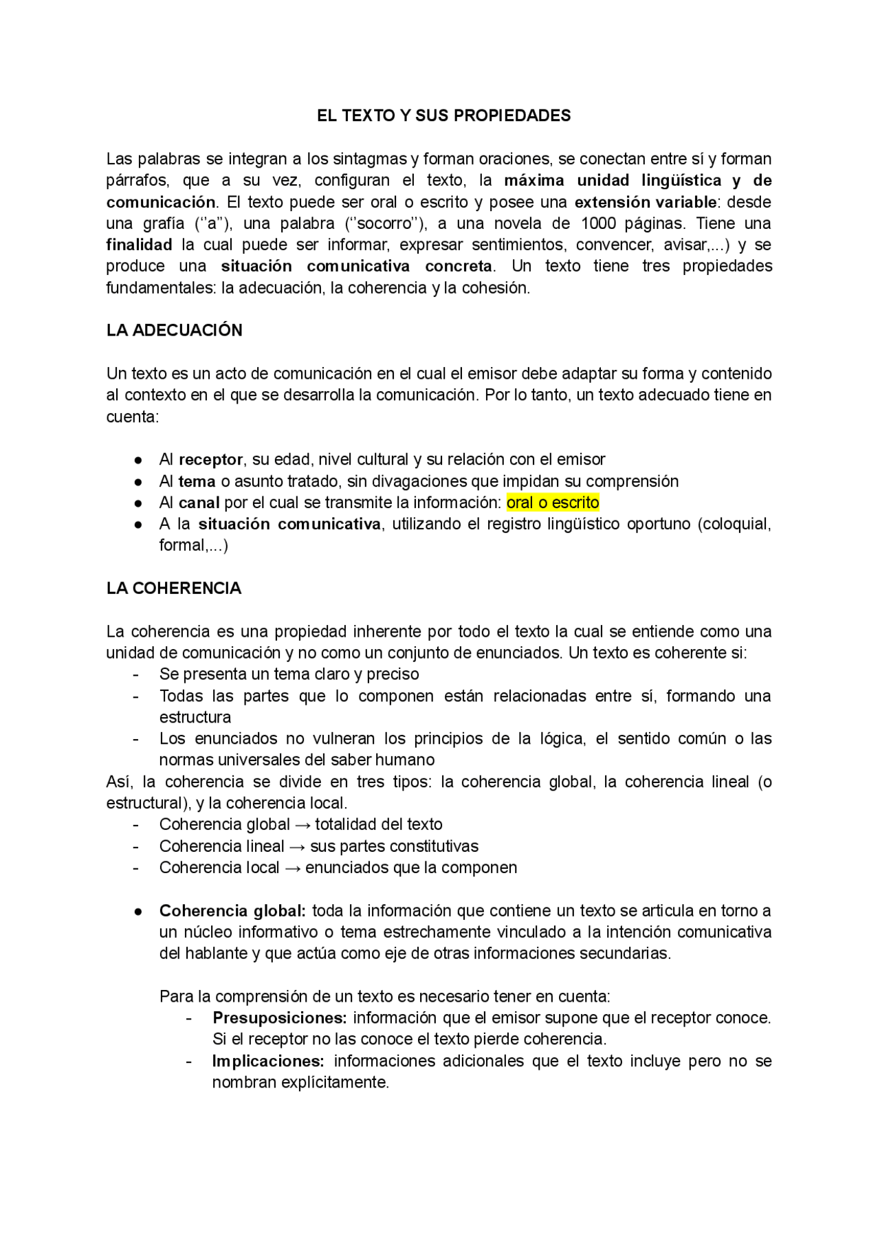 Propiedades y Características del Texto: Coherencia, Cohesión y ...