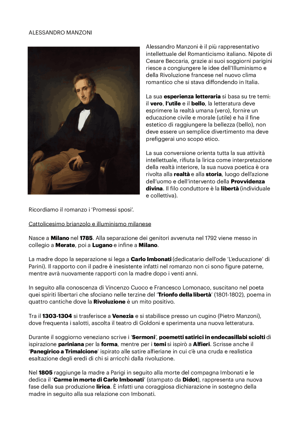Vita Manzoni Sintesi Bari