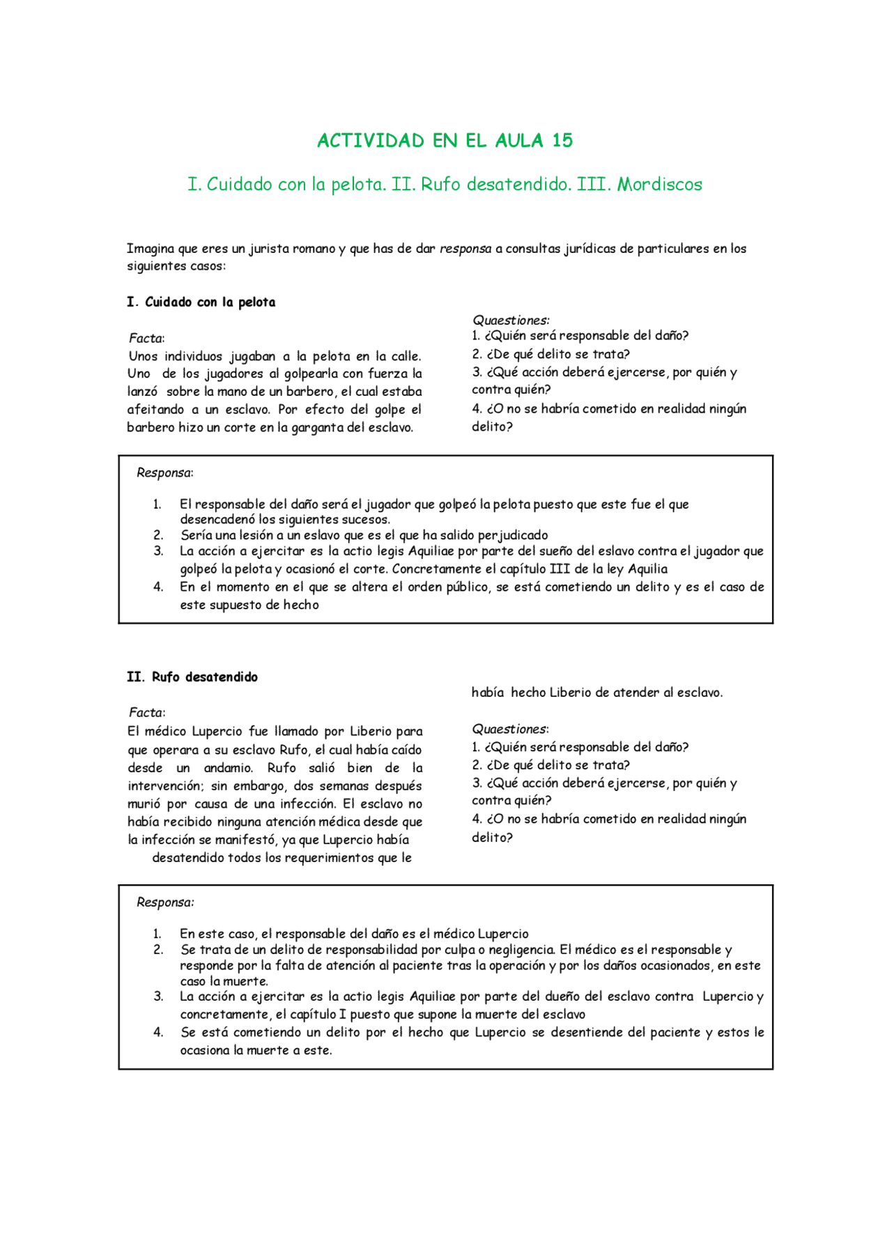 Actividad complementaria t15 | Ejercicios de Derecho Romano | Docsity