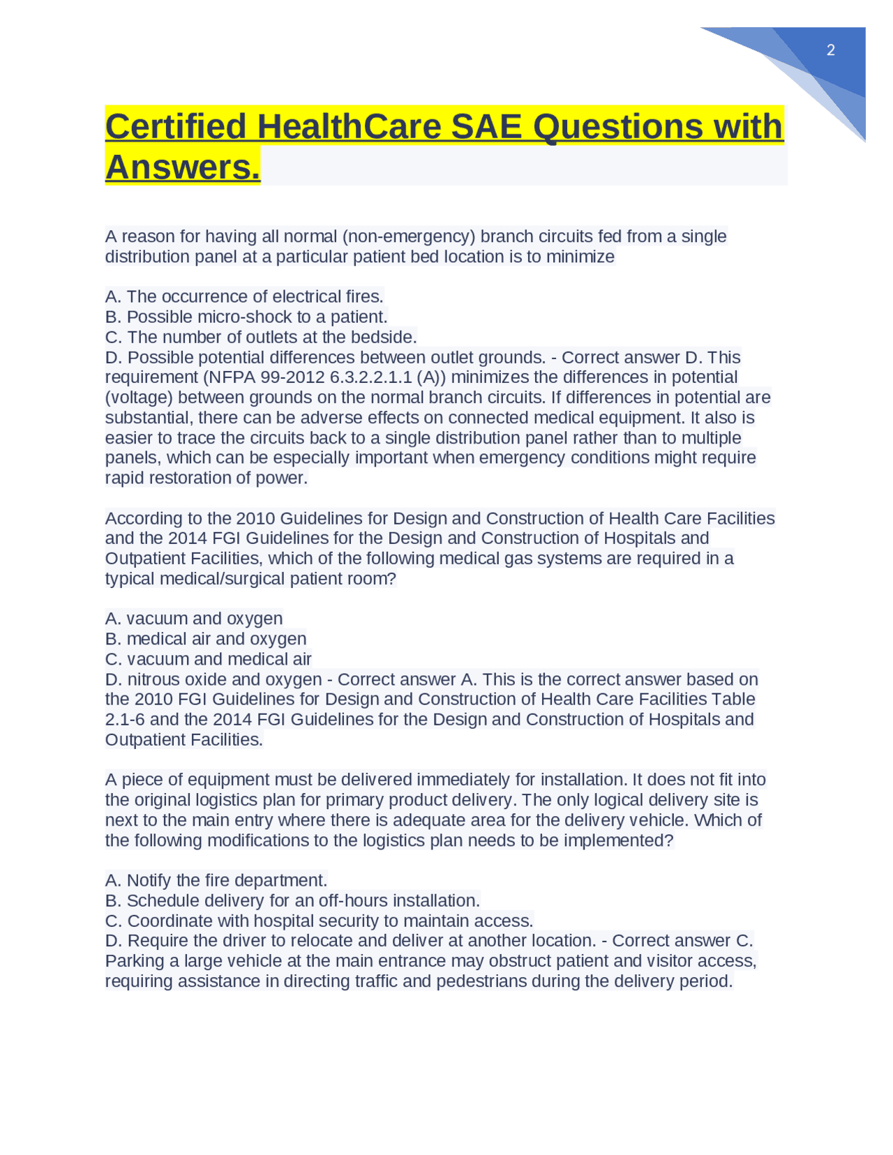 Certified HealthCare SAE Questions with Answers. | Exams Health ...
