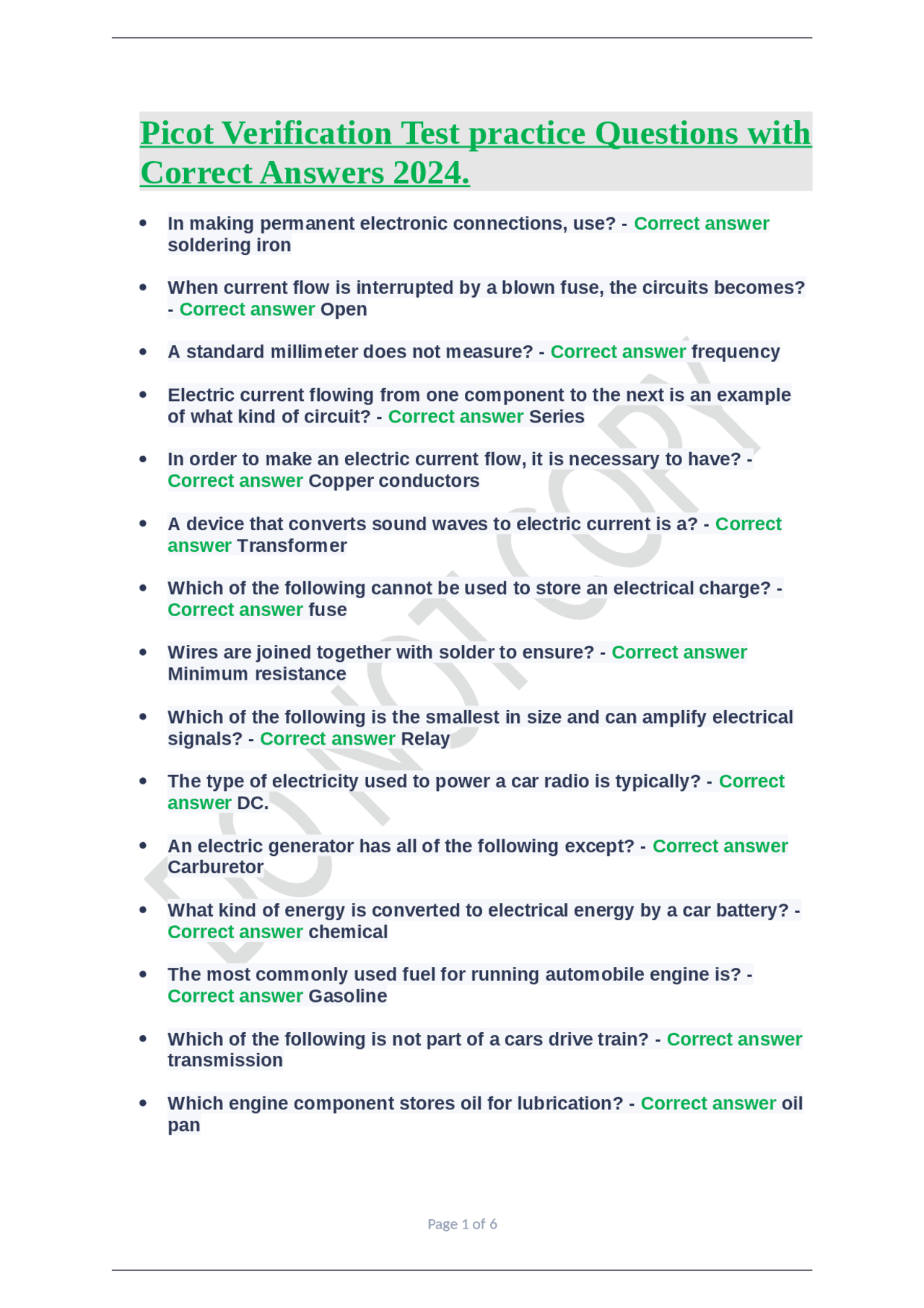 Picot Verification Test practice Questions with Correct Answers 2024 ...
