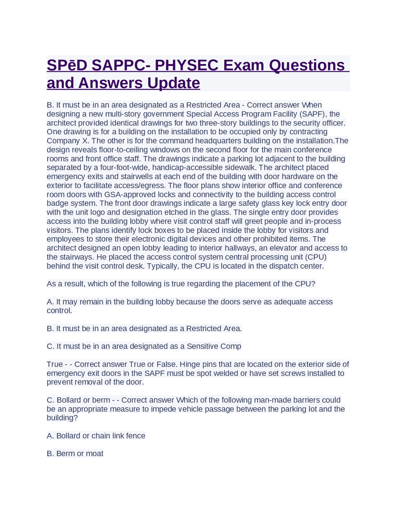 SPēD SAPPC- PHYSEC Exam Questions and Answers Update | Exams Nursing ...