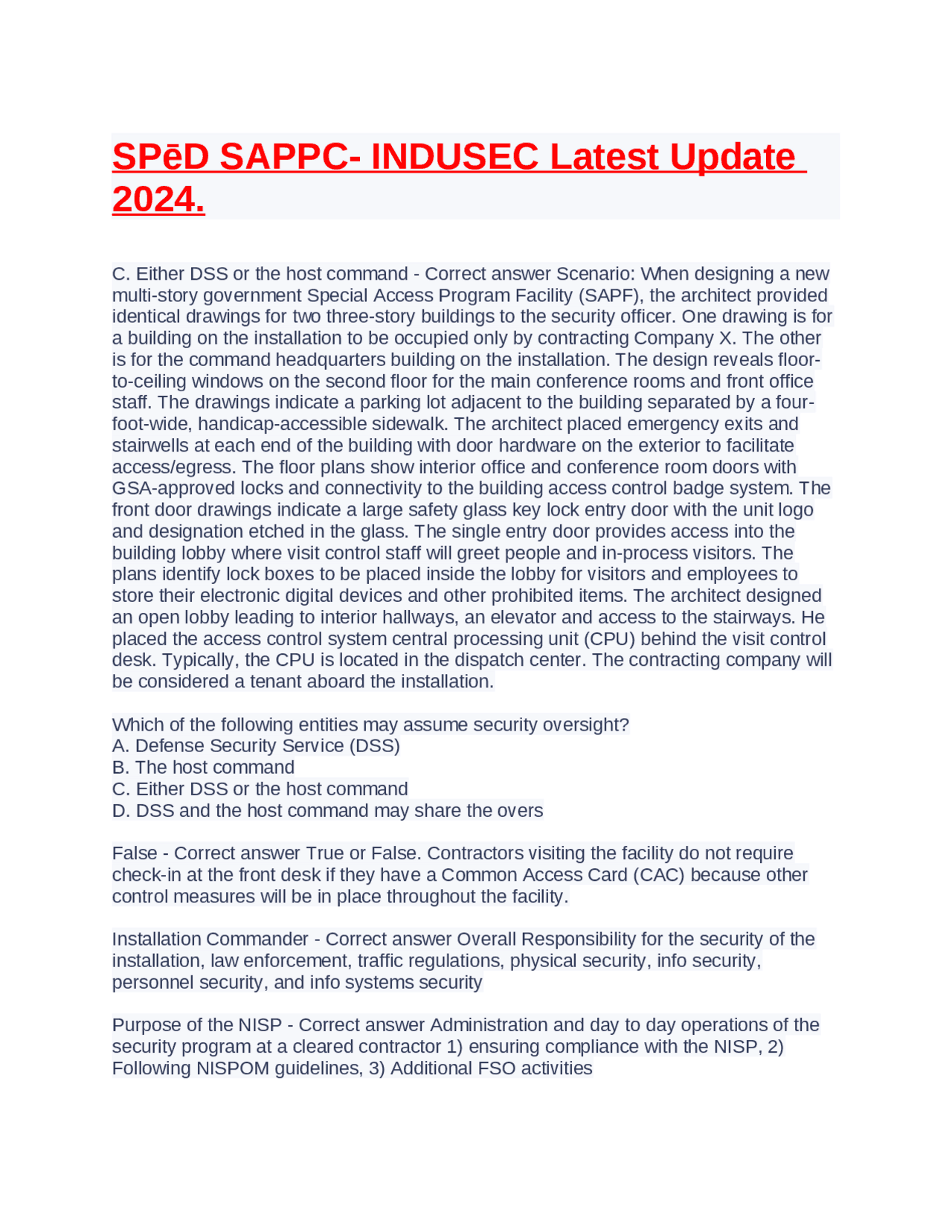 SPēD SAPPC- INDUSEC Latest Update 2024. | Exams Nursing | Docsity