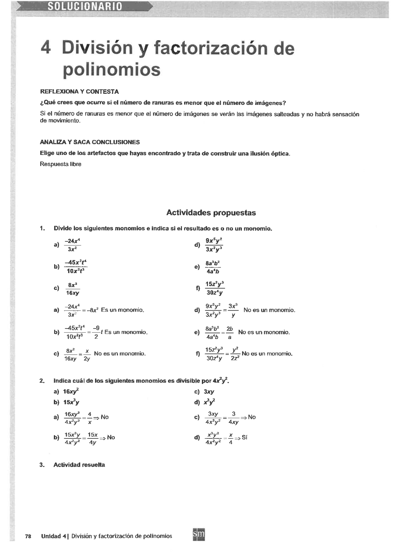 Tema 4. División polinomios. 3º ESO. Solucionario | Ejercicios de Matemáticas | Docsity
