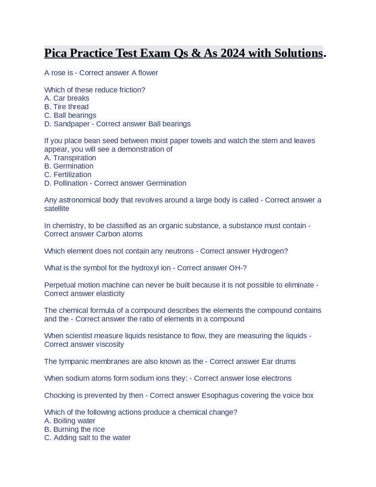 Pica Practice Test Exam Qs & As 2024 with Solutions | Exams Laboratory ...