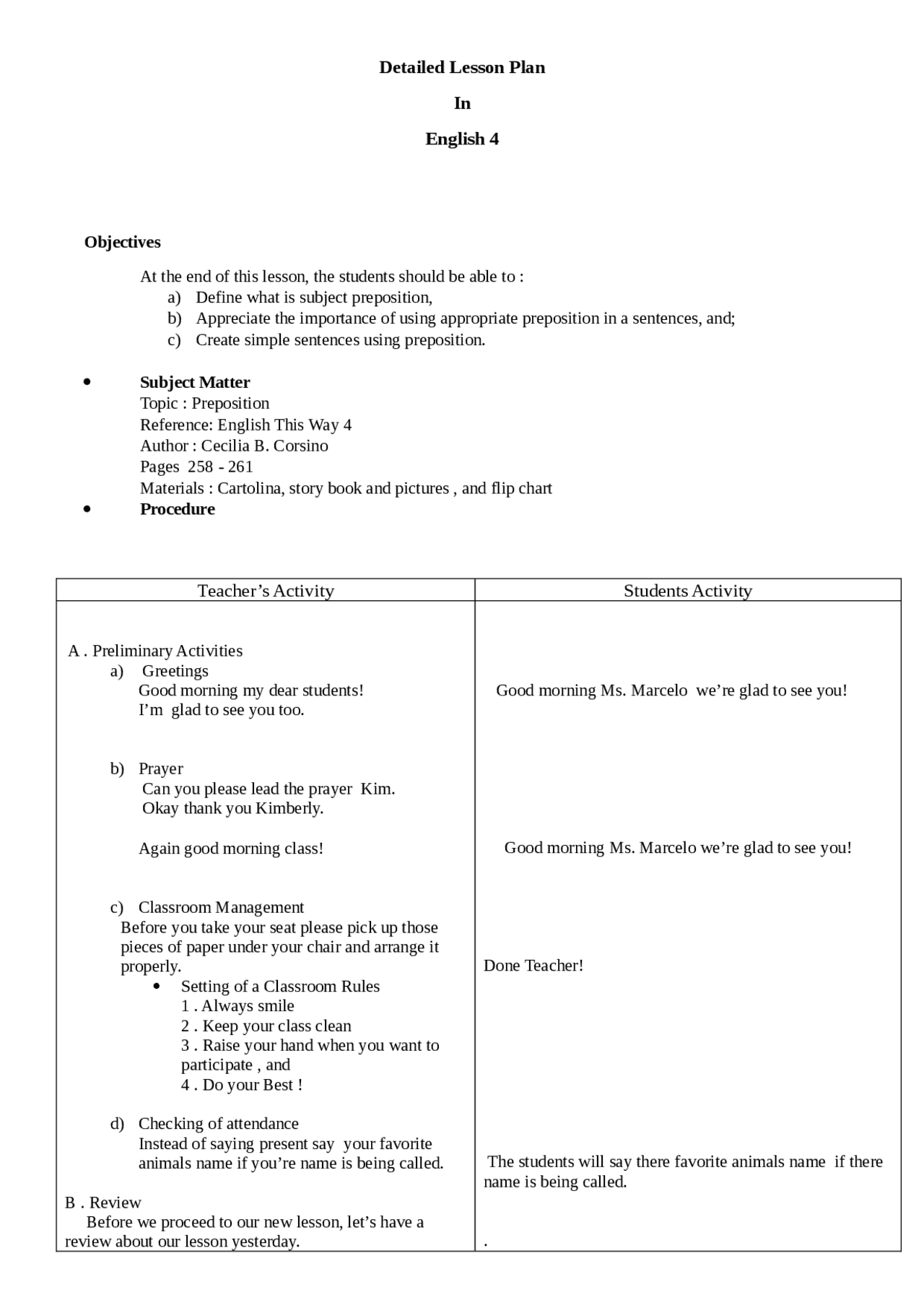 English 4 Lesson Plan: Understanding Prepositions | Study Guides ...