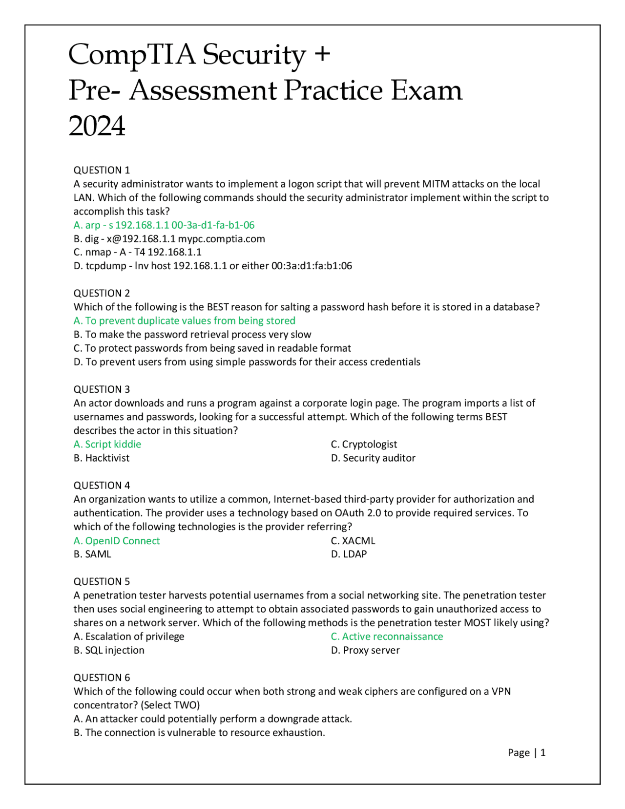 CompTIA Security+ Pre- Assessment Practice Exam 2024 | Exams Computer Science | Docsity