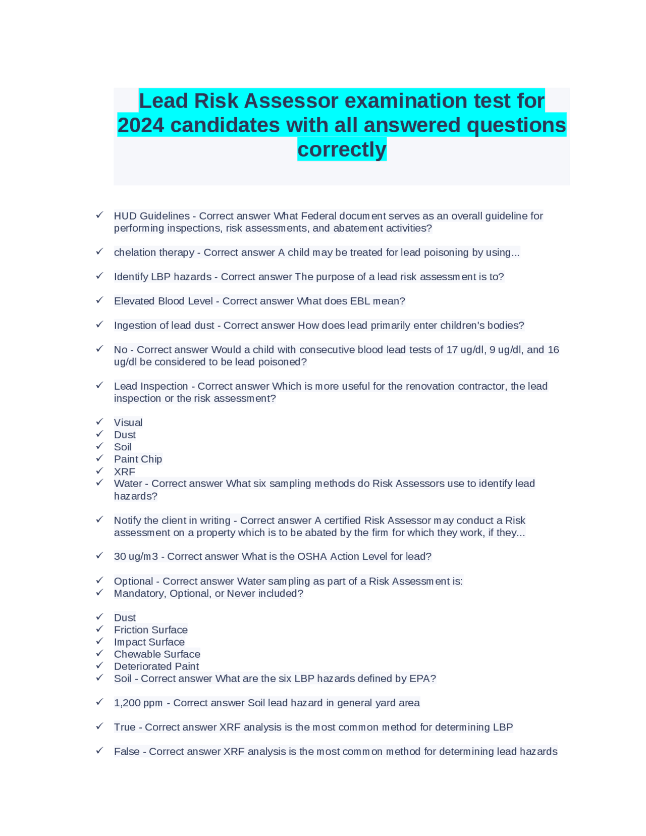 Lead Risk Assessor examination test for 2024 candidates with all ...