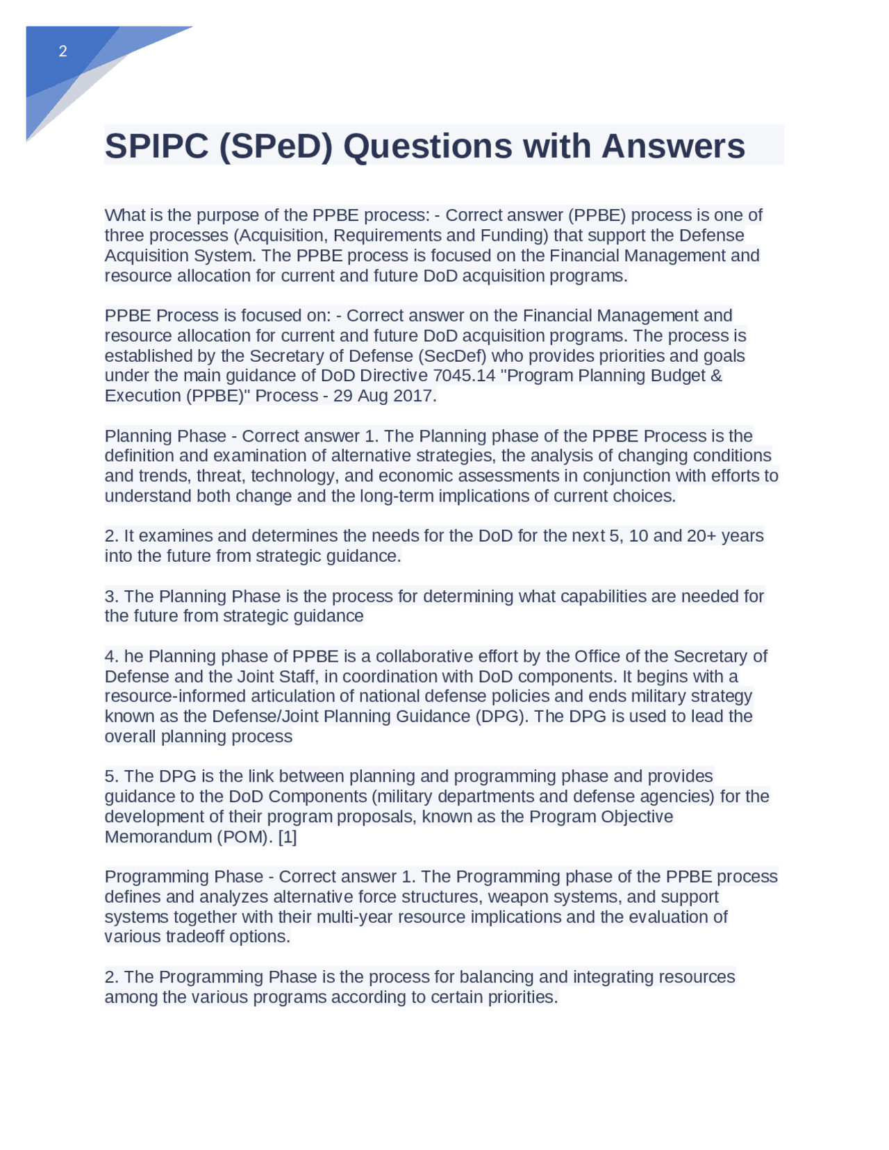 SPIPC (SPeD) Questions with Answers | Exams Nursing | Docsity