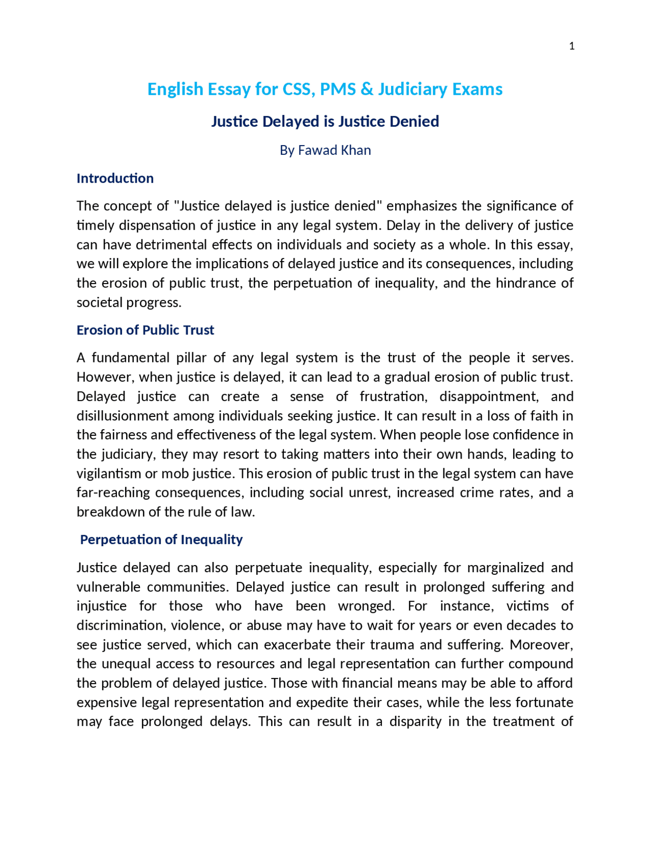 Justice Delayed is Justice Denied | Study notes Law | Docsity