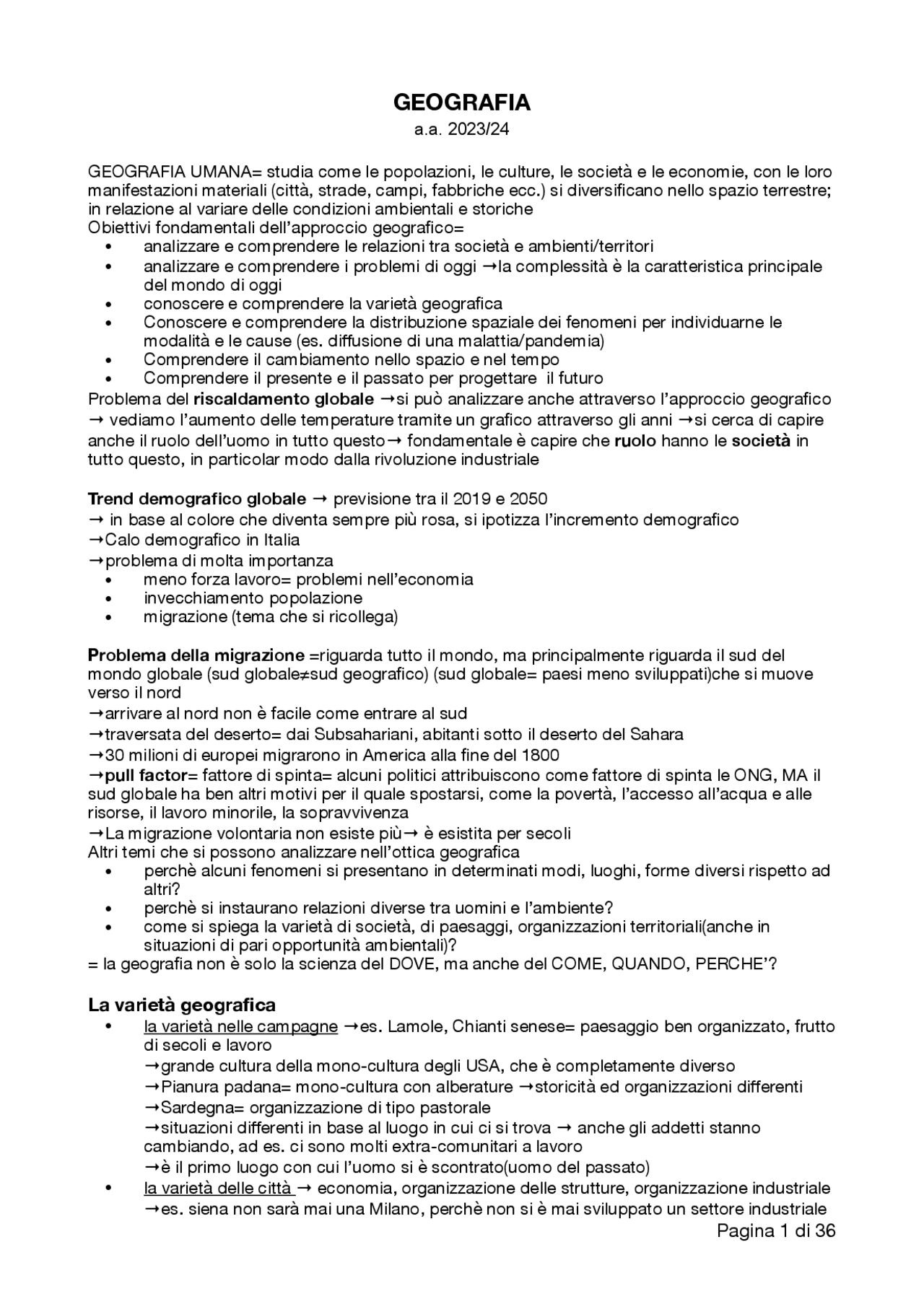 appunti dettagliati Geografia | Appunti di Geografia | Docsity