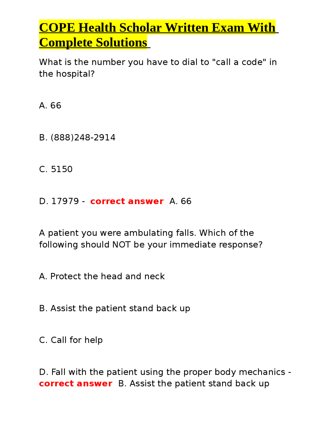 COPE Health Scholar Written Exam With Complete Solutions | Exams ...