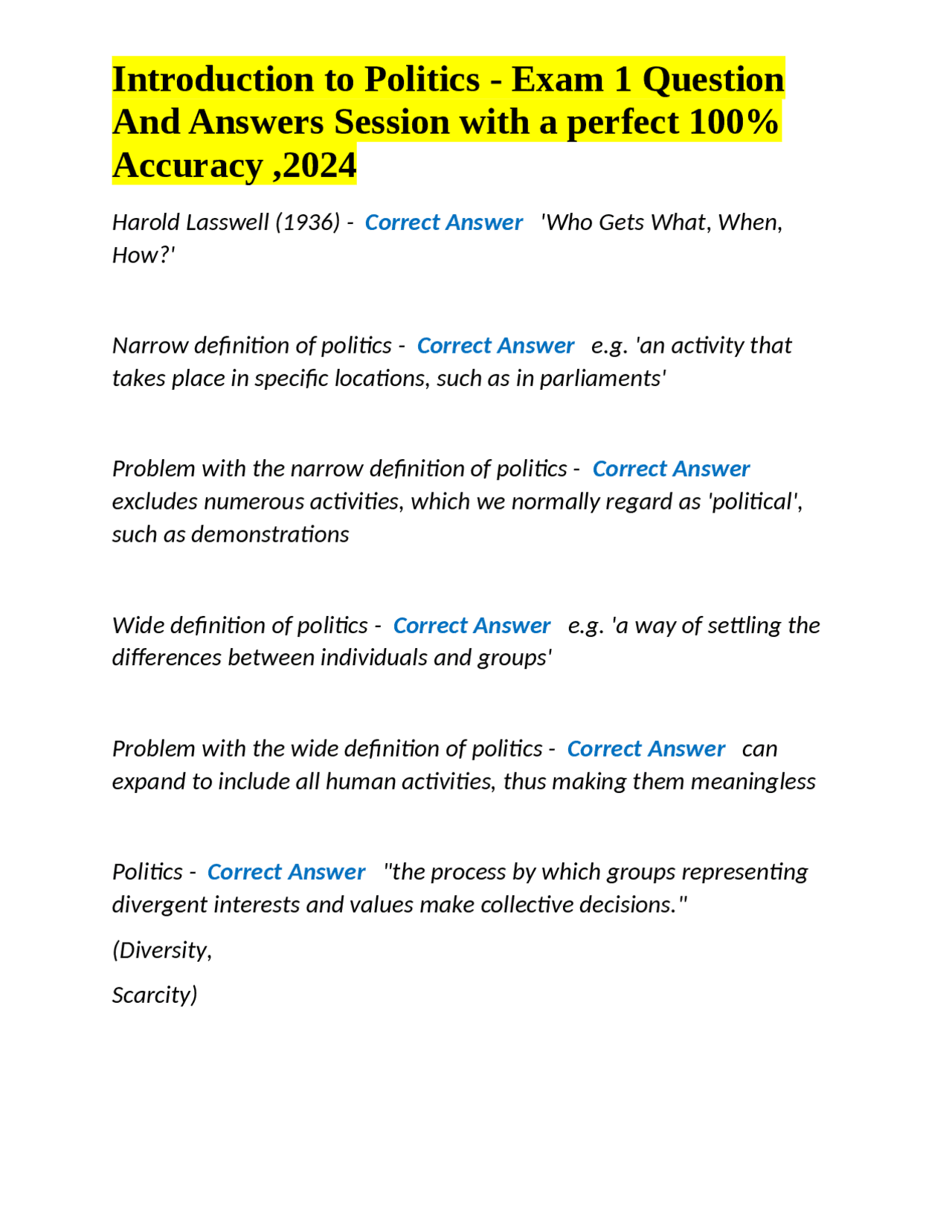 Introduction to Politics - Exam 1 Question And Answers Session with a ...
