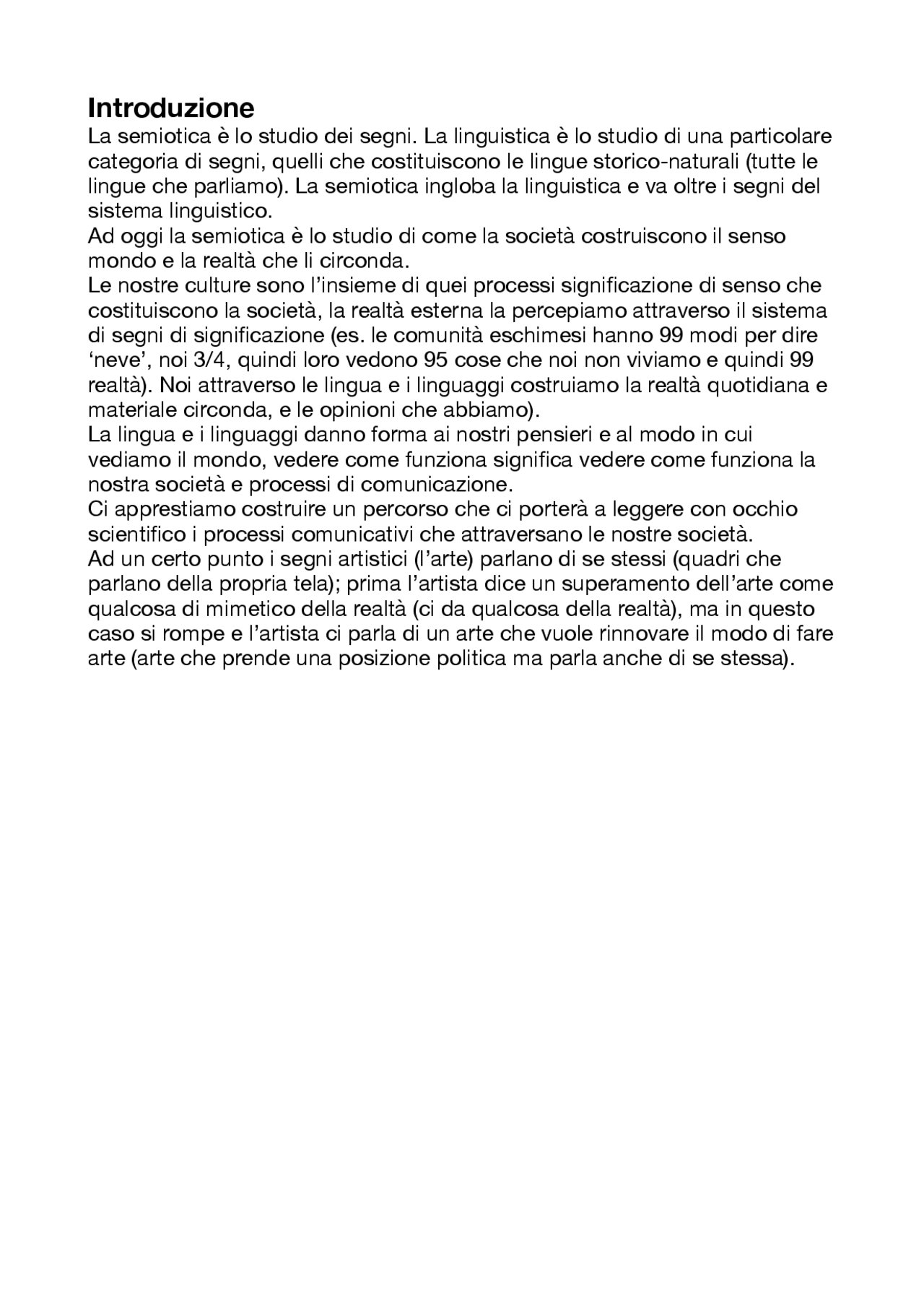 Introduzione alla Semiotica | Appunti di Semiotica | Docsity
