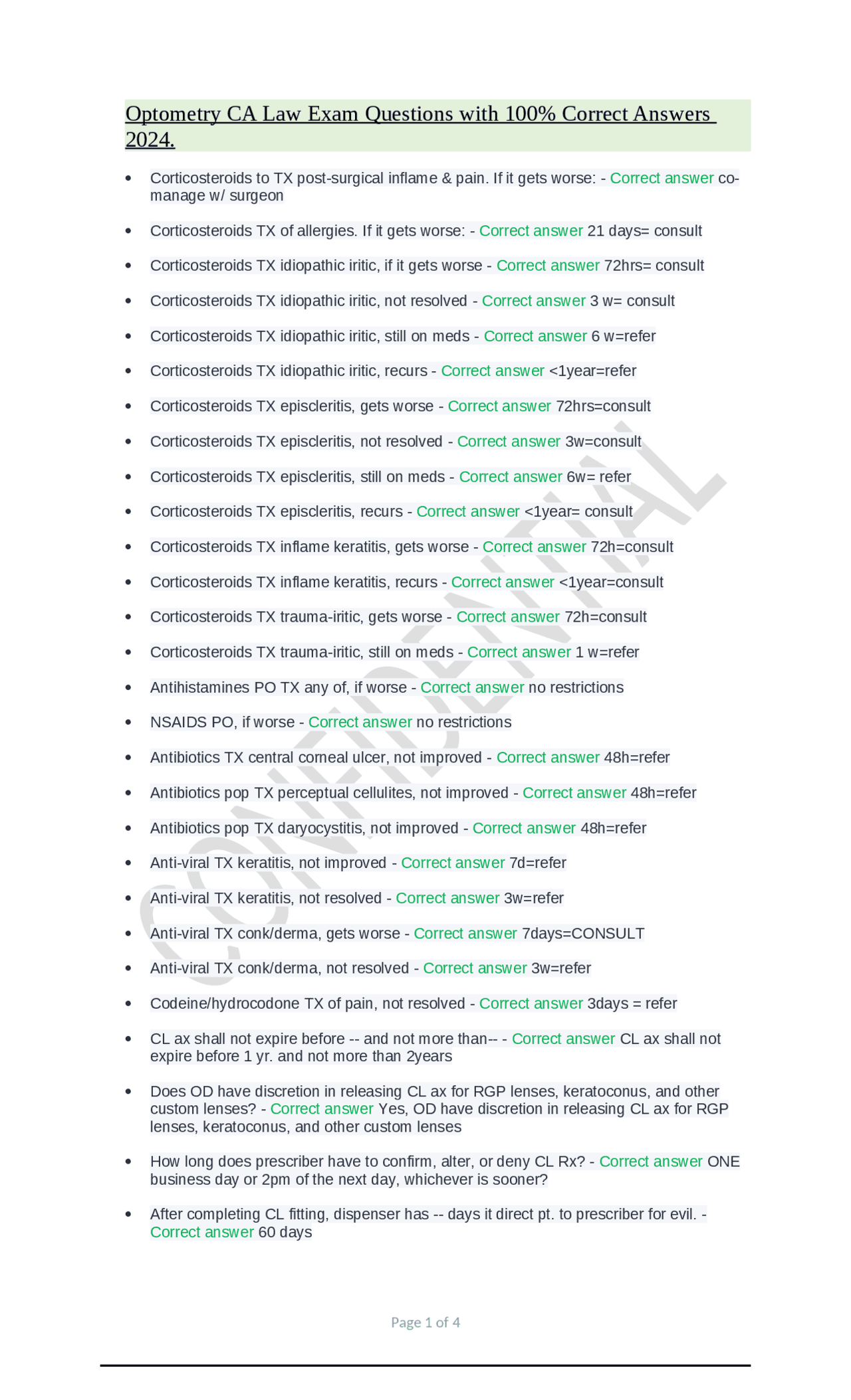 Optometry CA Law Exam Questions with 100% Correct Answers 2024. | Exams ...