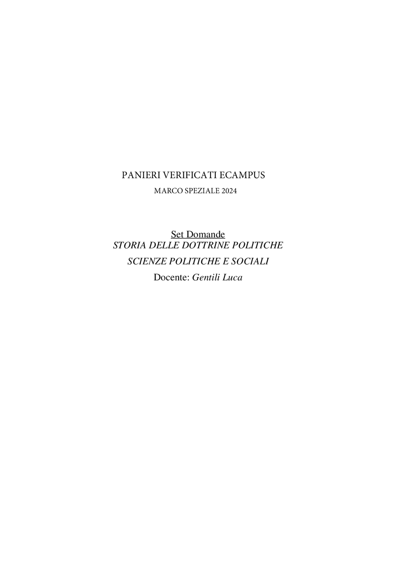 2024 Paniere Completo STORIA DELLE DOTTRINE POLITICHE SCIENZE POLITICHE E SOCIALI Docente ...