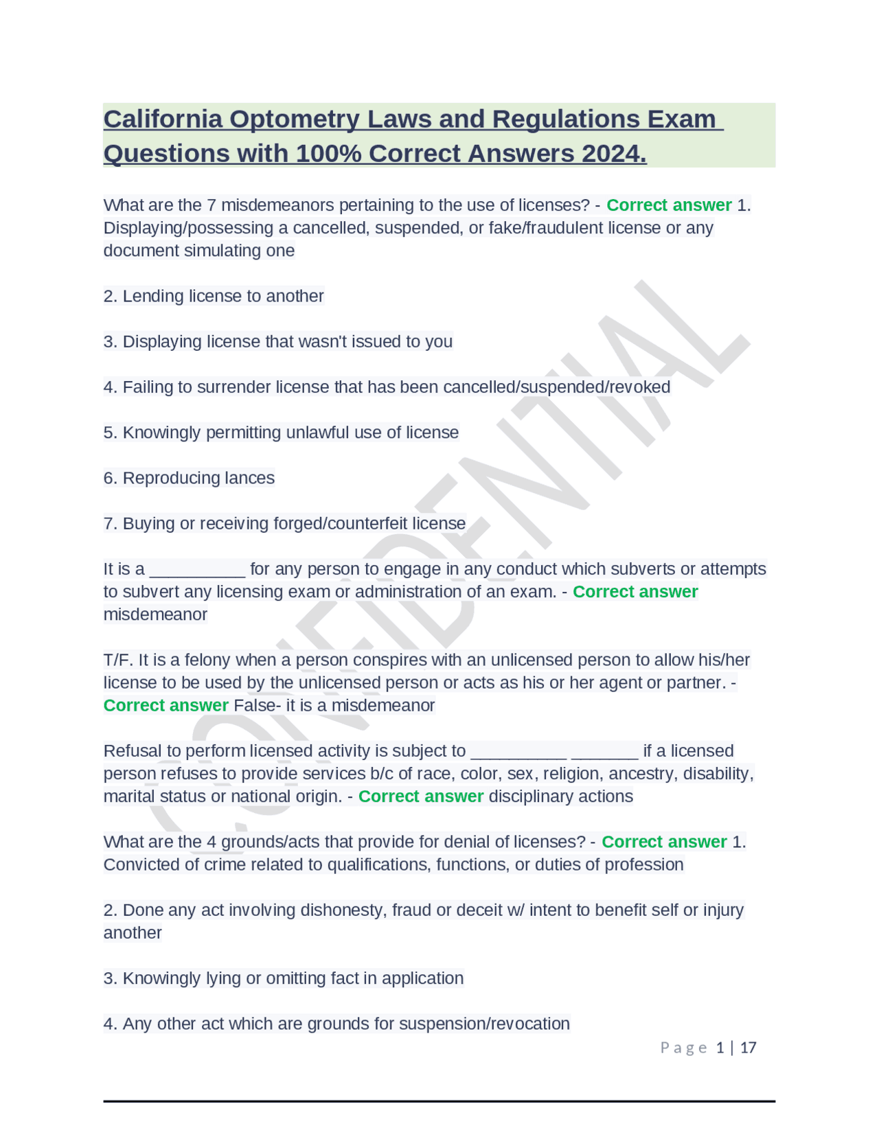 California Optometry Laws and Regulations Exam Questions with 100% ...