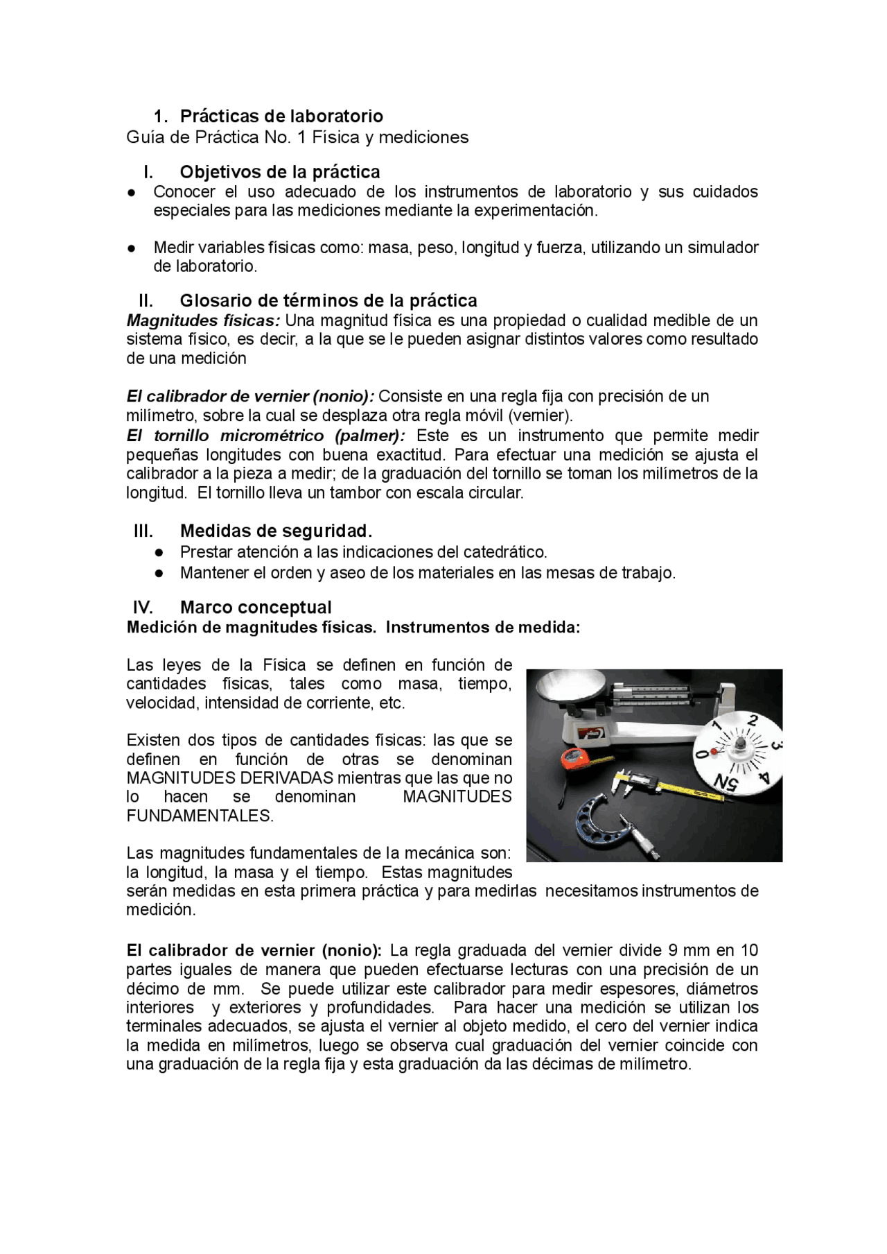 Prácticas de laboratorio: Guía de Práctica No. 1 - Física y mediciones - Prof. Ayala ...