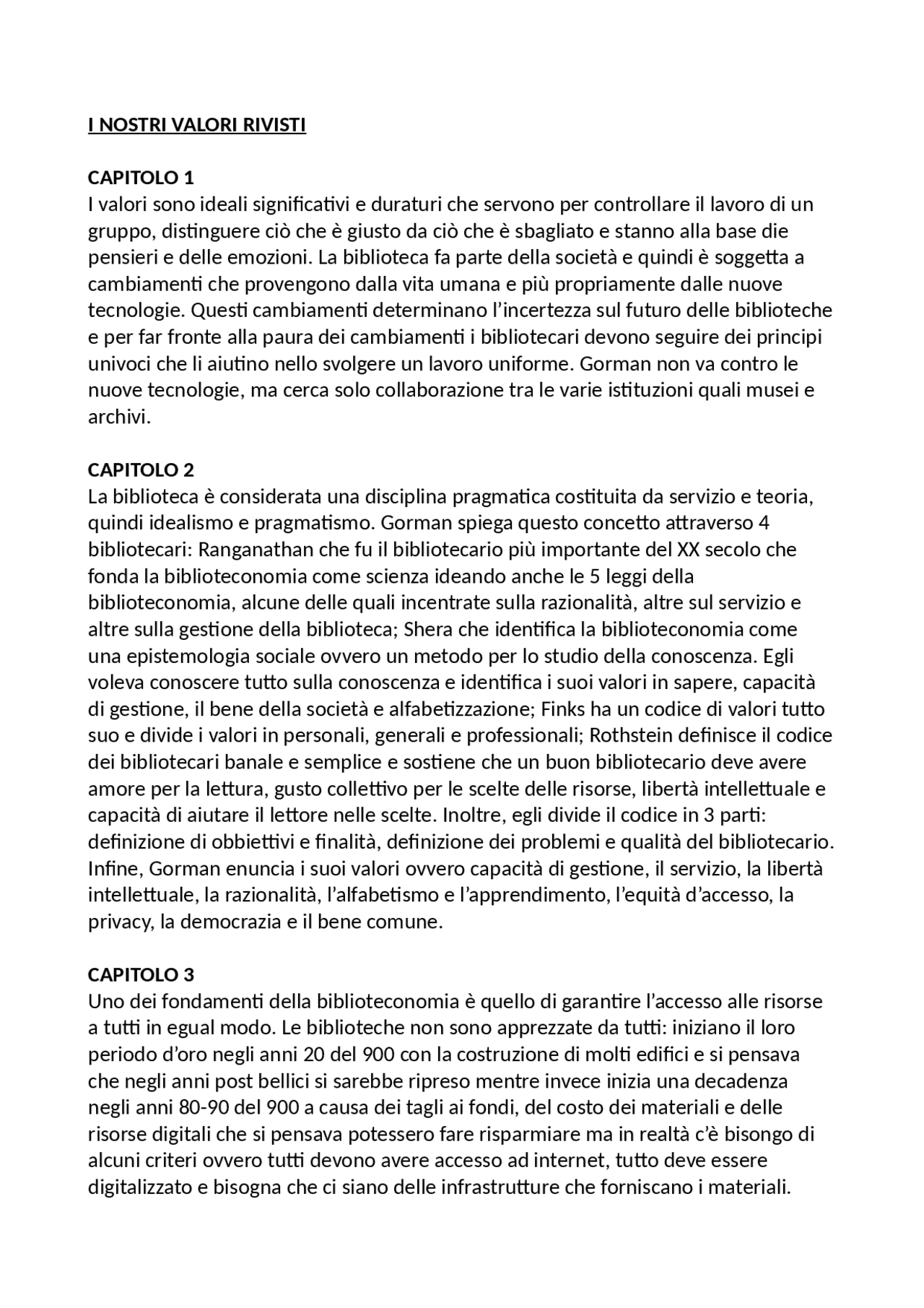 Riassunto I nostri valori rivisti | Schemi e mappe concettuali di ...