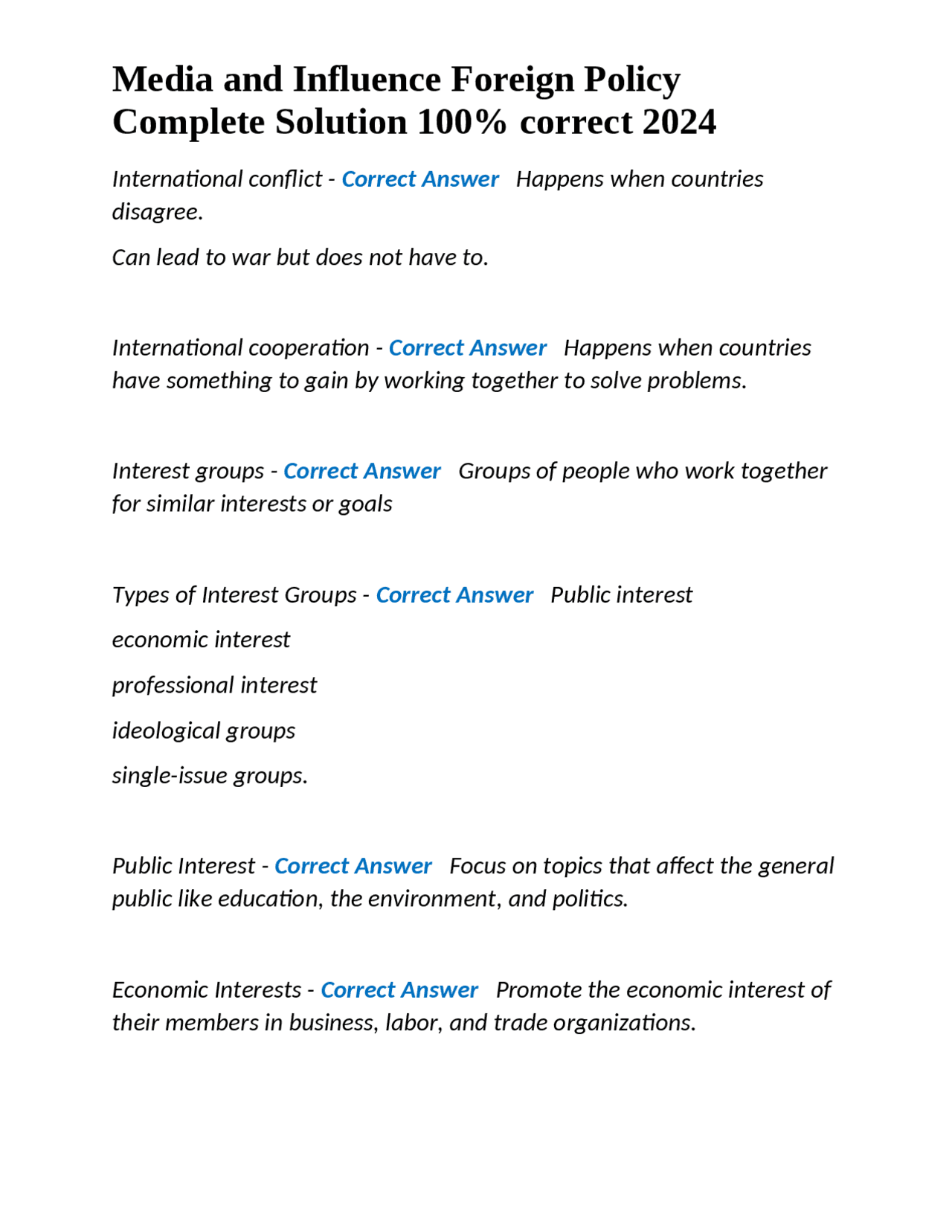Media and Influence Foreign Policy Complete Solution 100% correct 2024 ...
