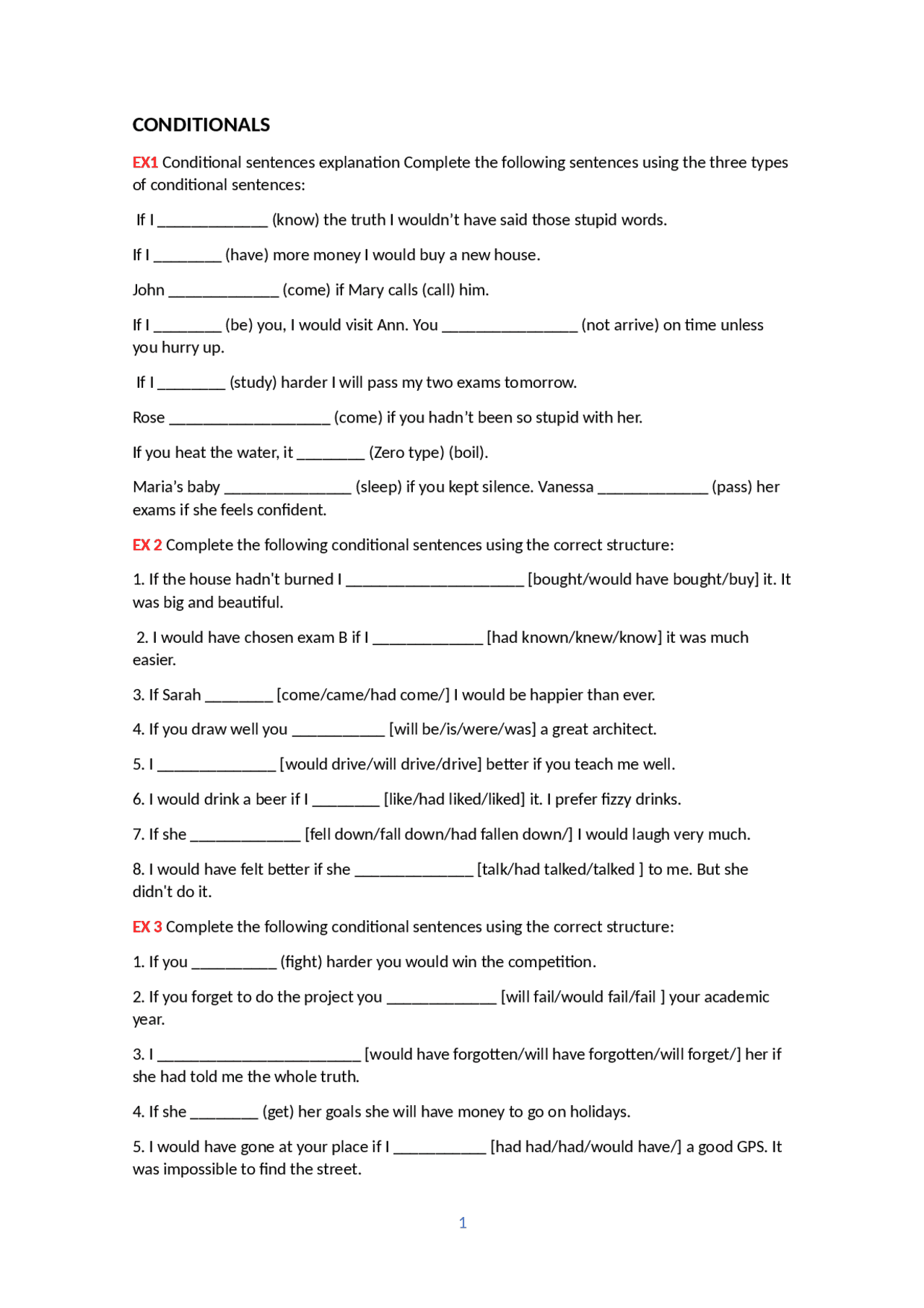 CONDITIONALS 2º BACH | Resúmenes de Inglés | Docsity