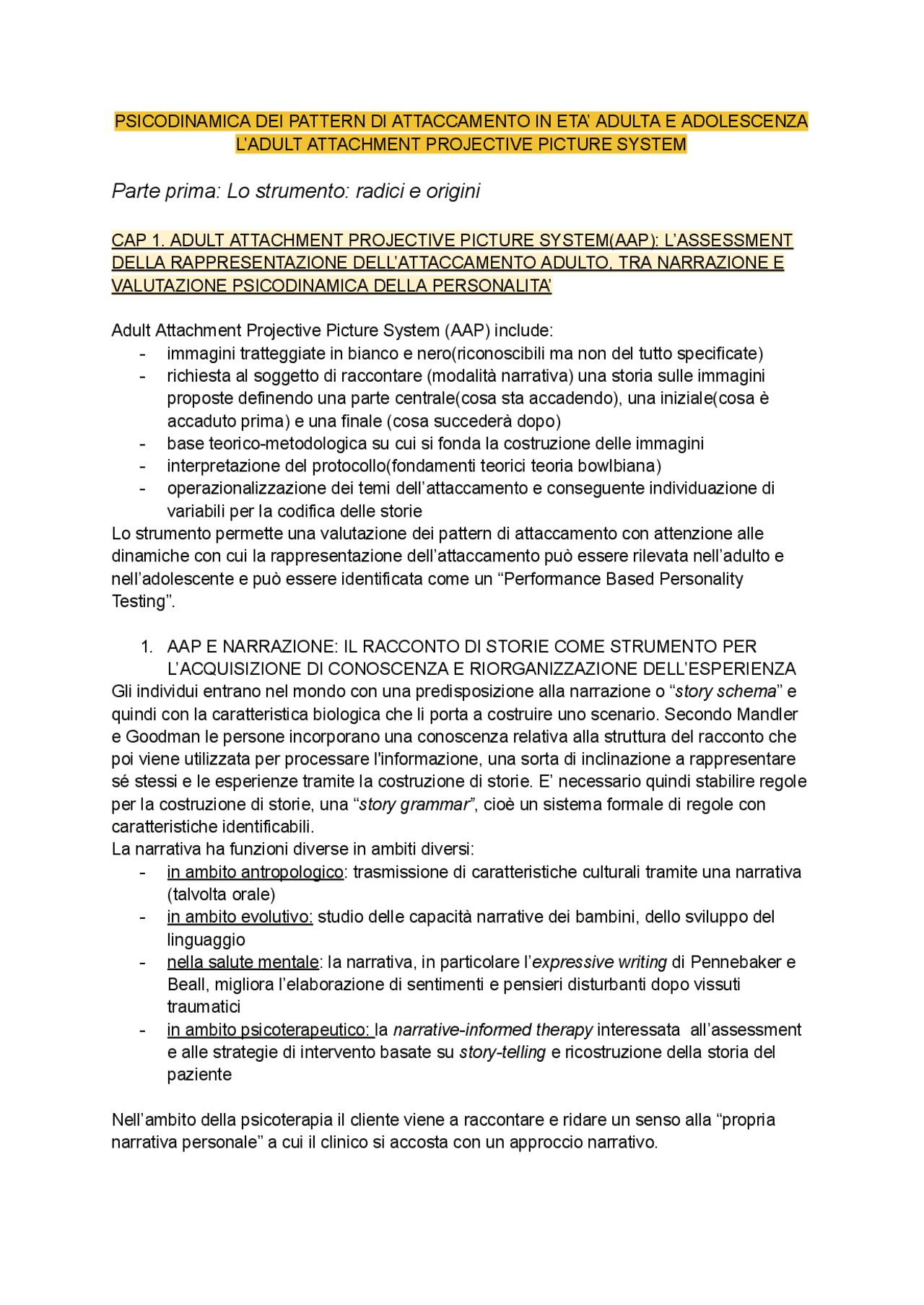 Riass. Psicodinamica dei pattern di attaccamento in età adulta e ...