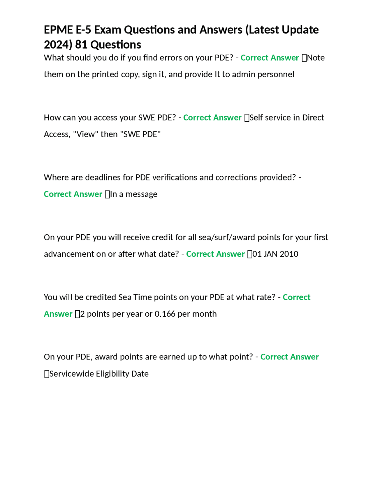 EPME E-5 Exam Questions and Answers (Latest Update 2024) 81 Questions ...