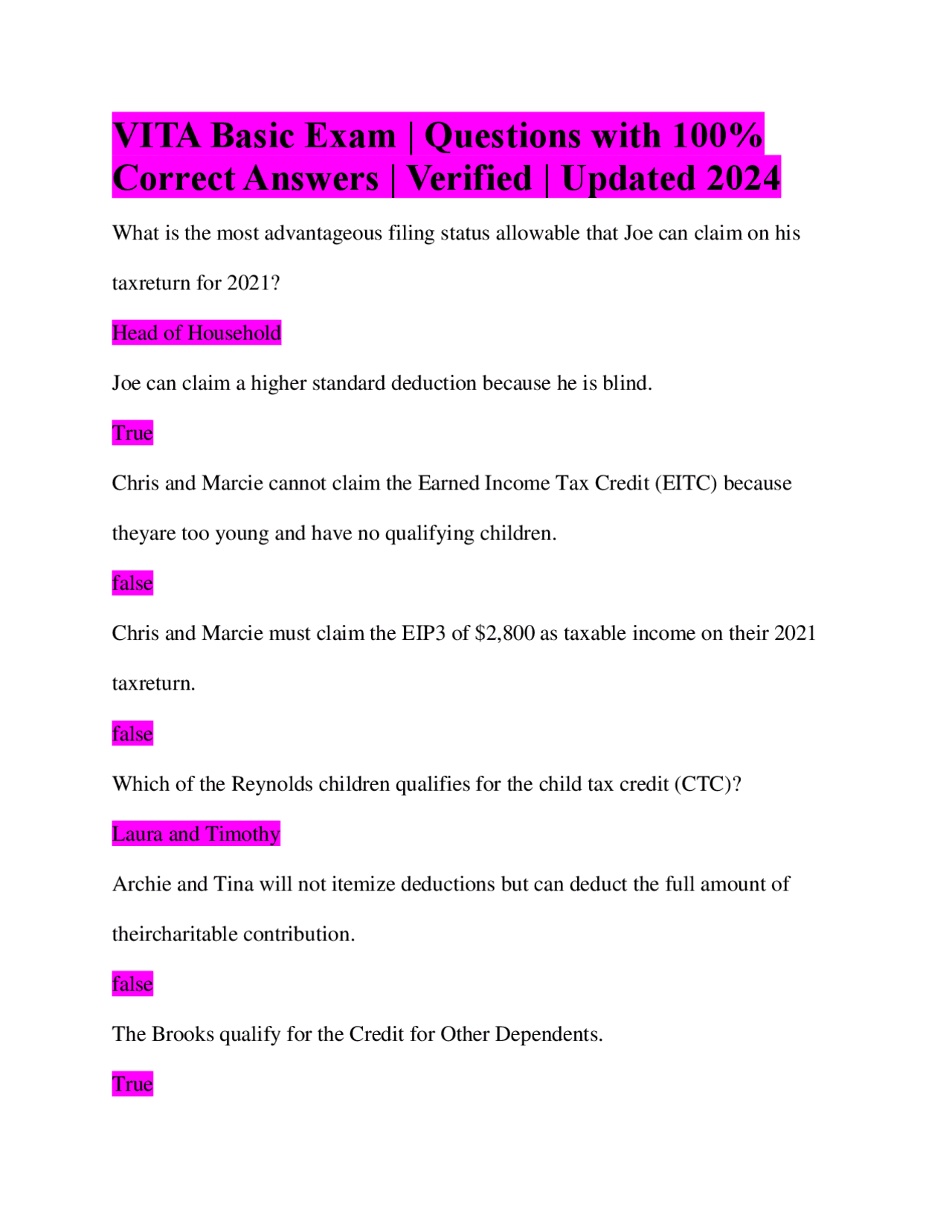 VITA Basic Exam | Questions with 100% Correct Answers | Verified ...