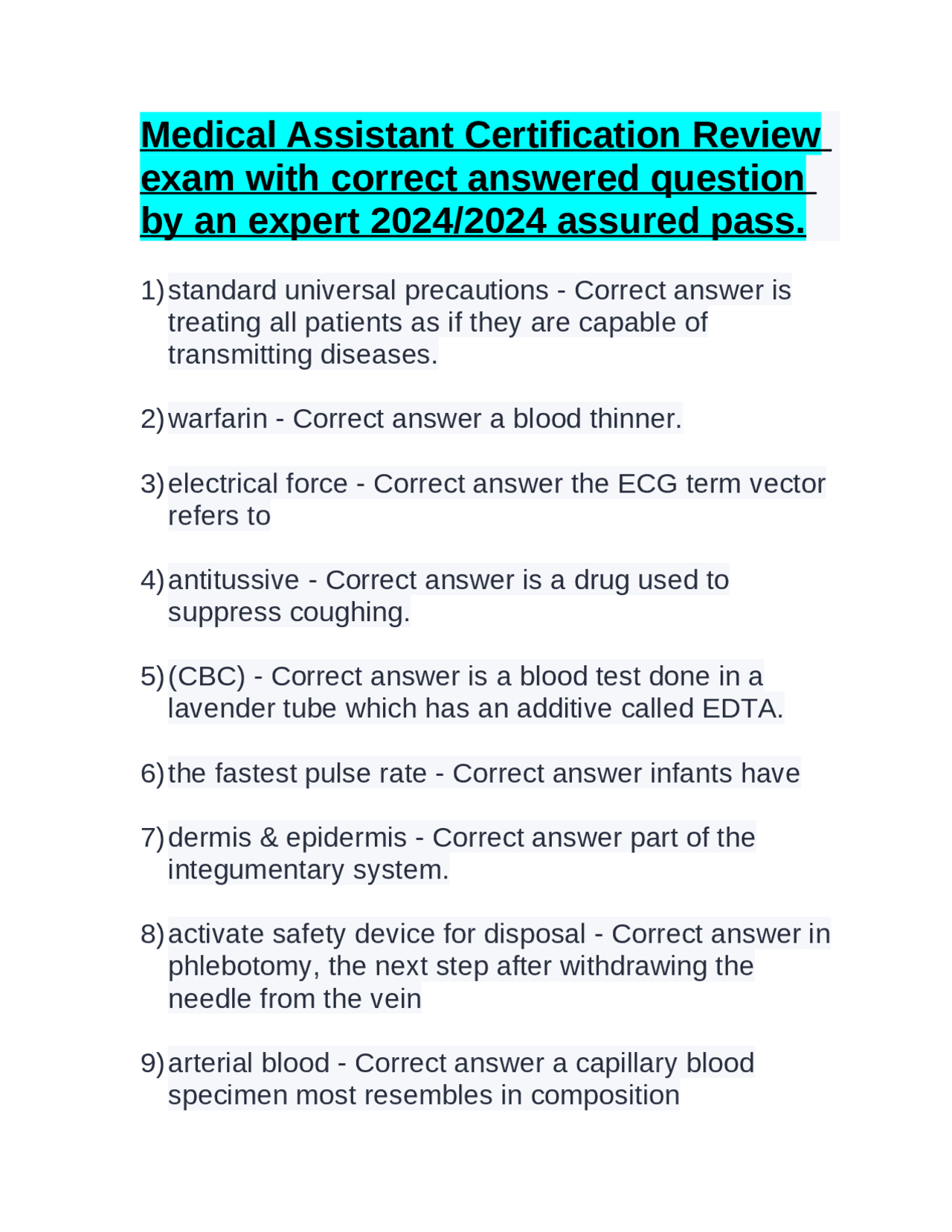 Medical Assistant Certification Review exam with correct answered ...