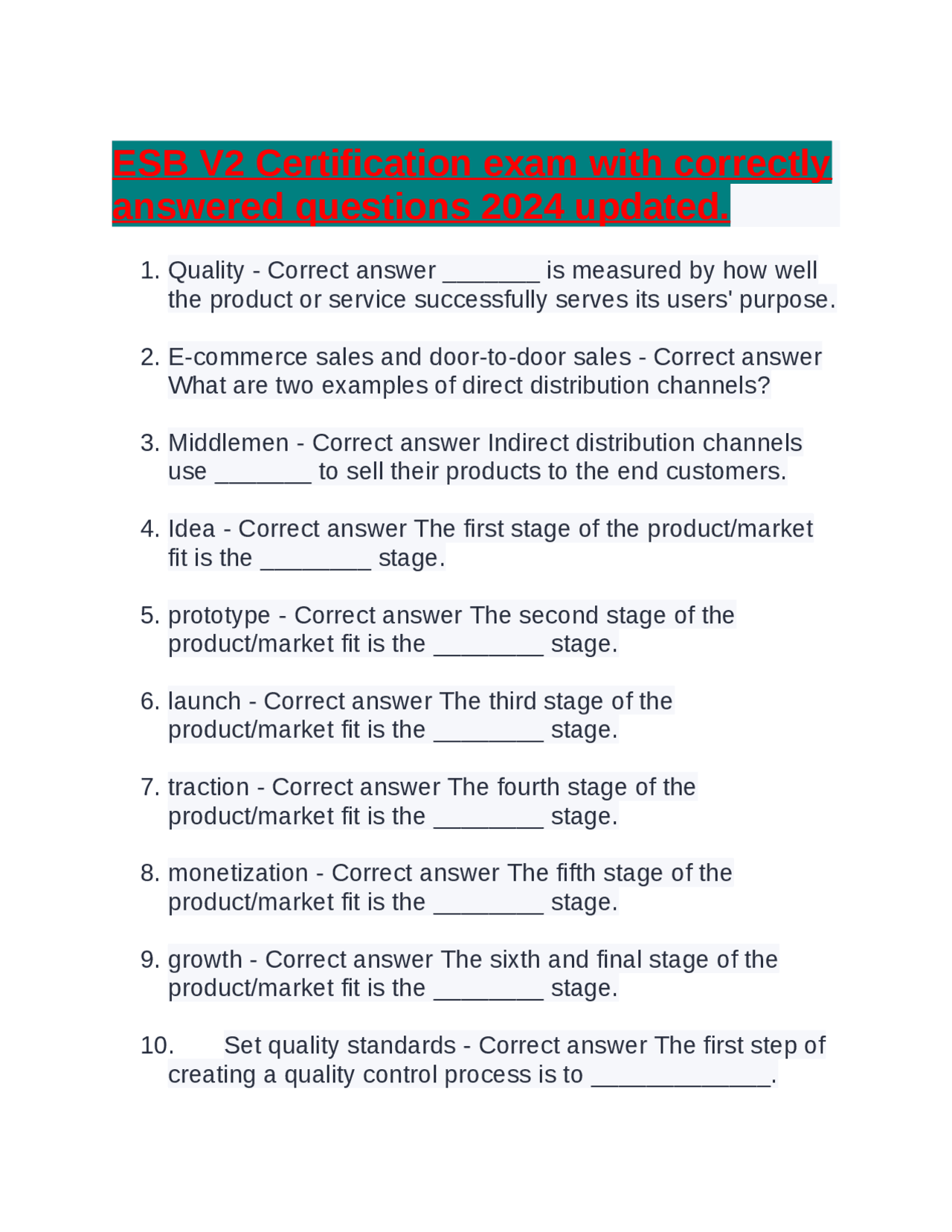 ESB V2 Certification exam with correctly answered questions 2024 ...