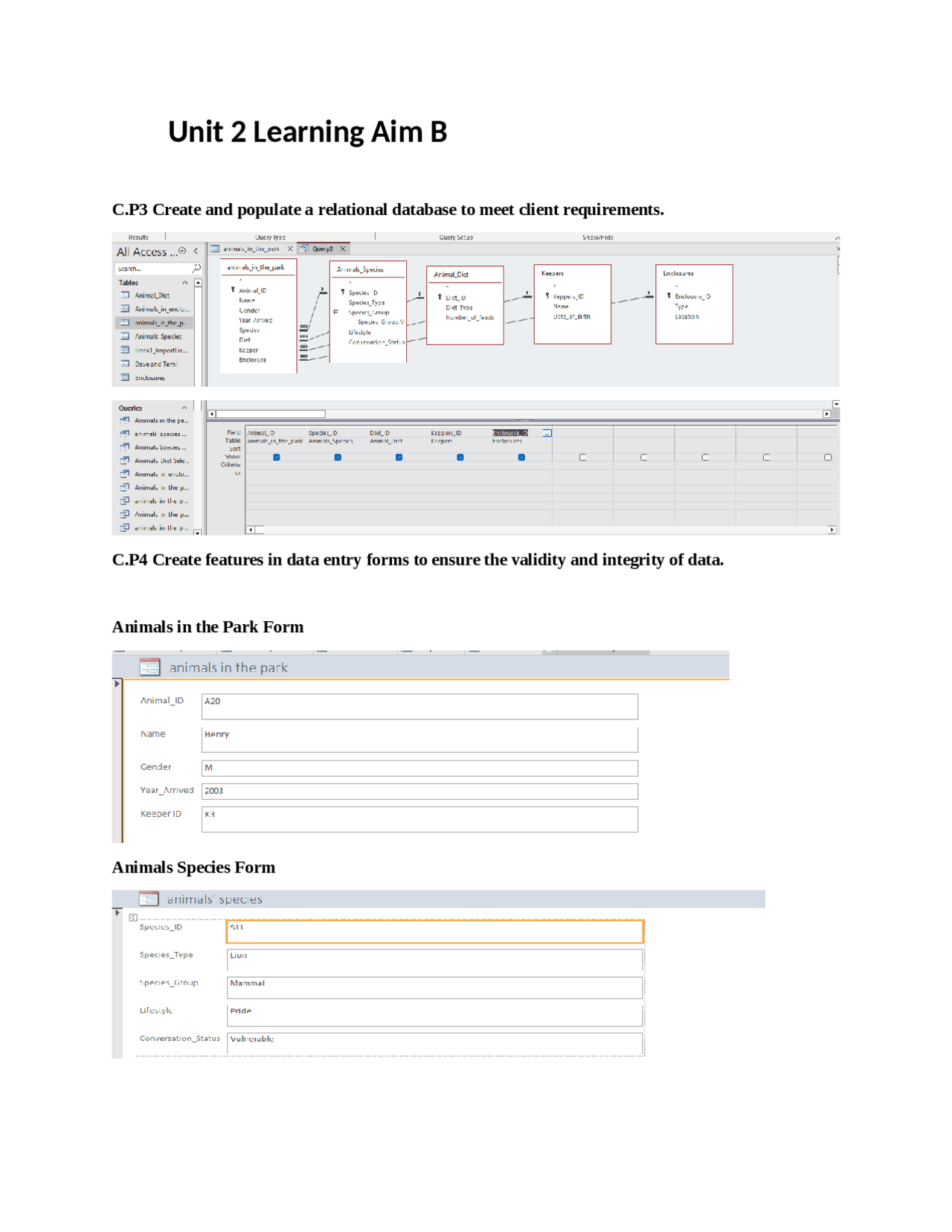 Creating and Managing a Relational Database for a Zoo: Forms, Queries, and Data Validation ...
