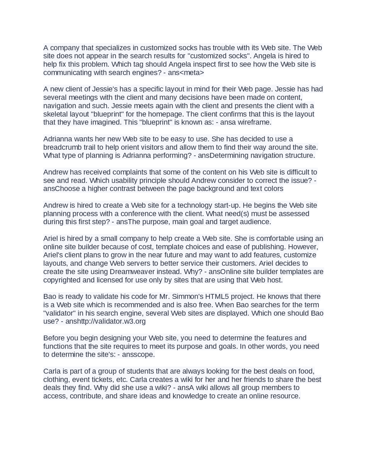 web design comprehensive question and answers | Exams Web Design and Development | Docsity