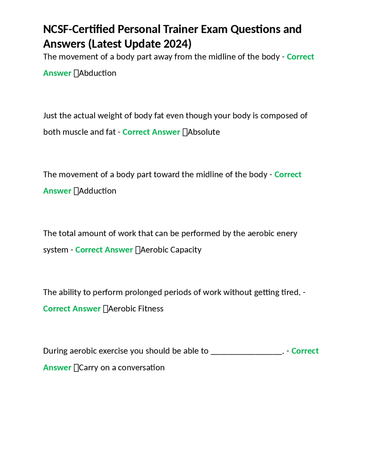 NCSF-Certified Personal Trainer Exam Questions and Answers (Latest ...