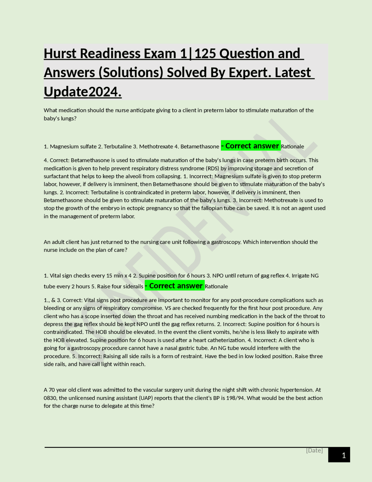 Hurst Readiness Exam 1|125 Question and Answers (Solutions) Solved By ...