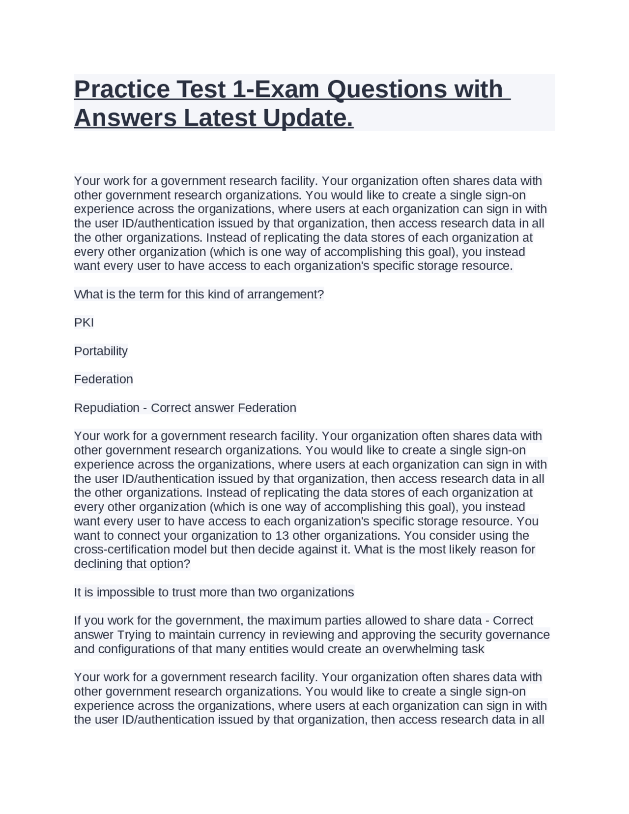 Practice Test 1-Exam Questions with Answers Latest Update. | Exams ...