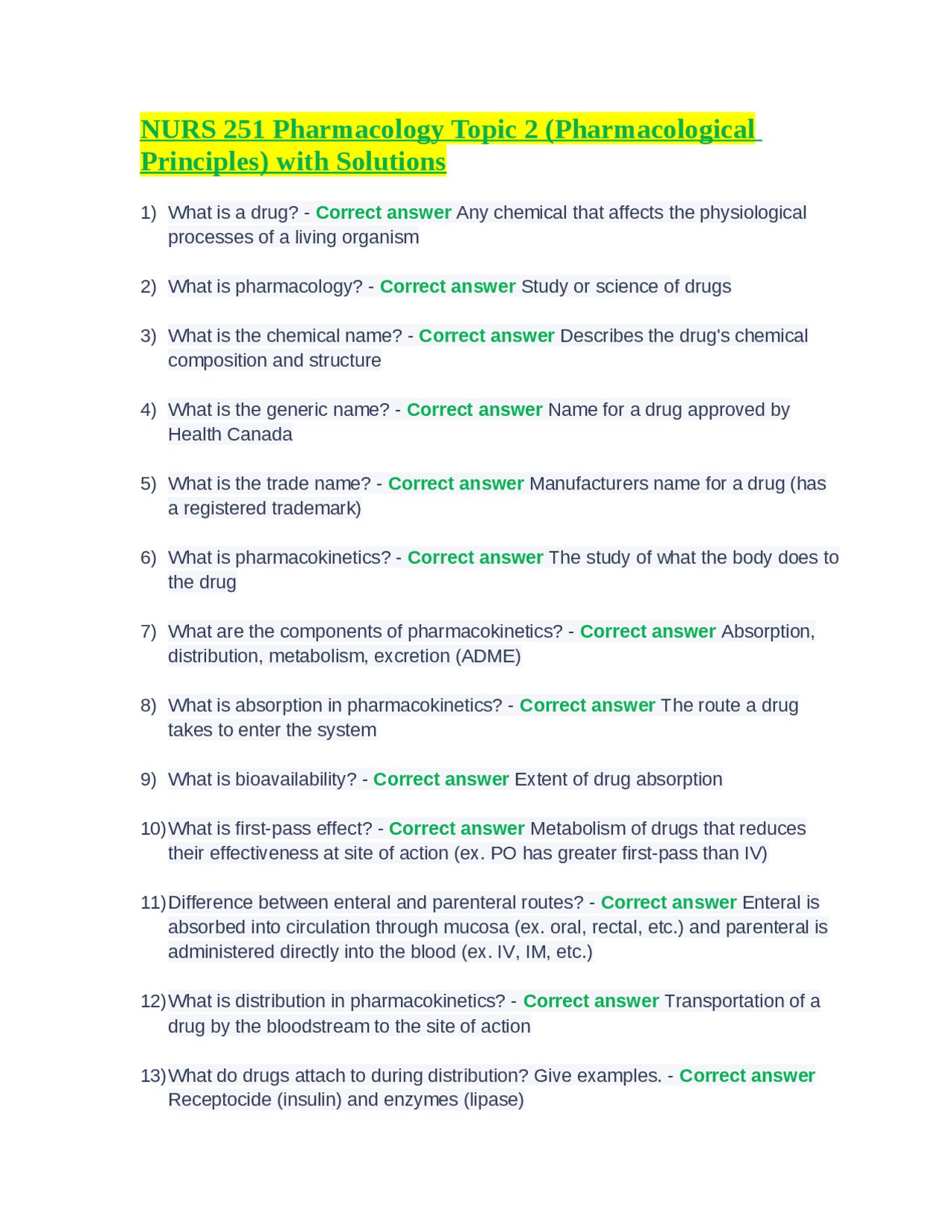 Pharmacology Topic 2: Pharmacological Principles | Exams Pharmacology ...